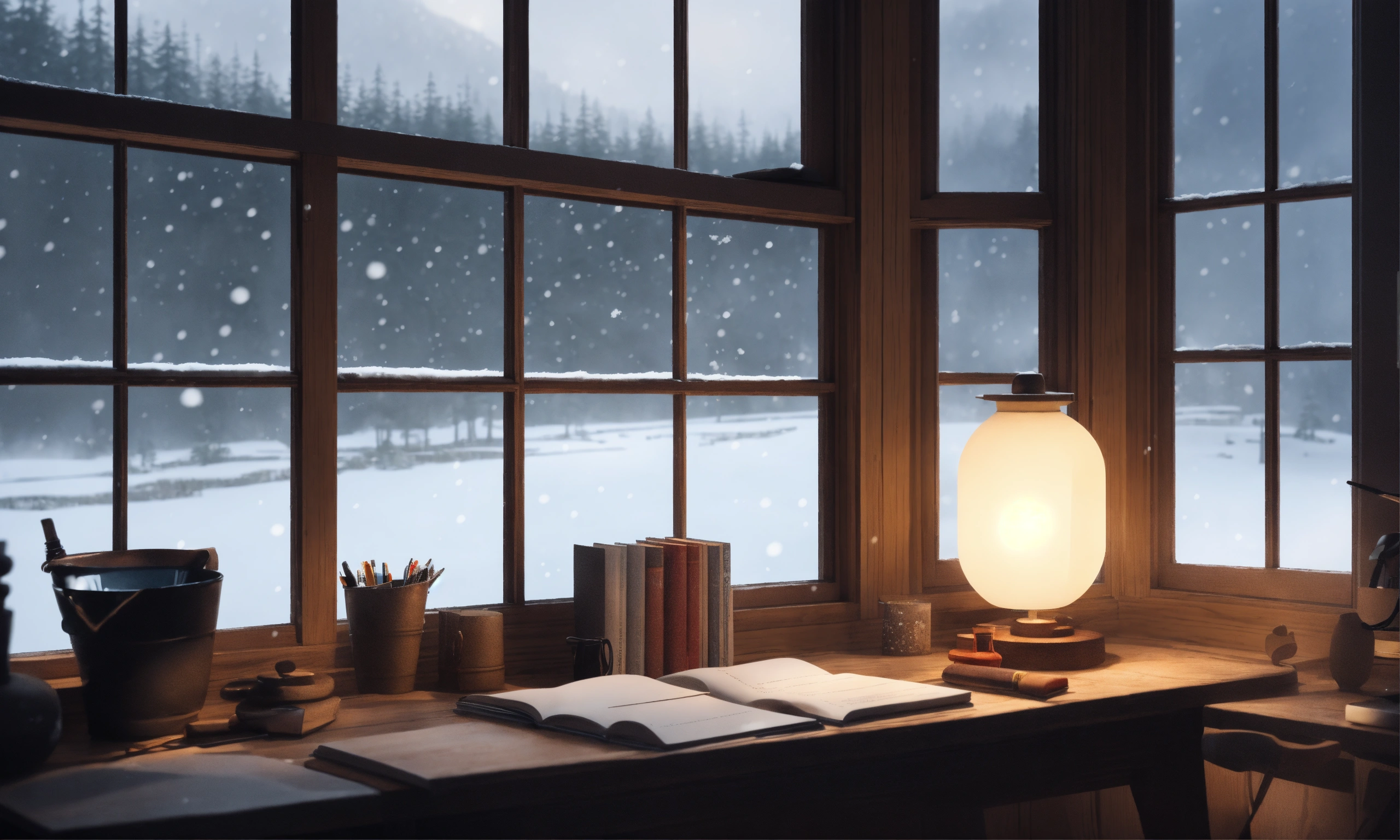 Lexica - Study room in lakeside cottage, dark grey washed tints, studio ...