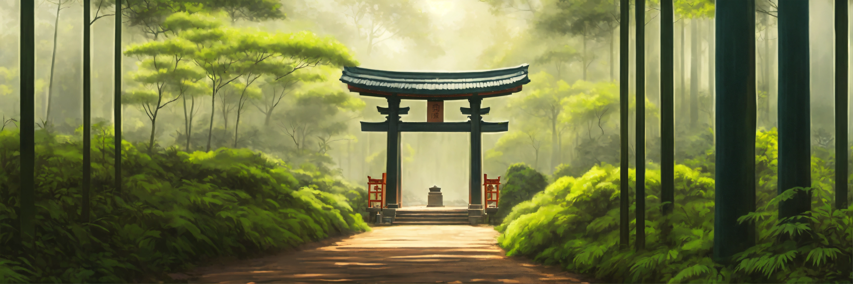 Lexica - Japanese bambo forest with a shrine gate at the end, at ...
