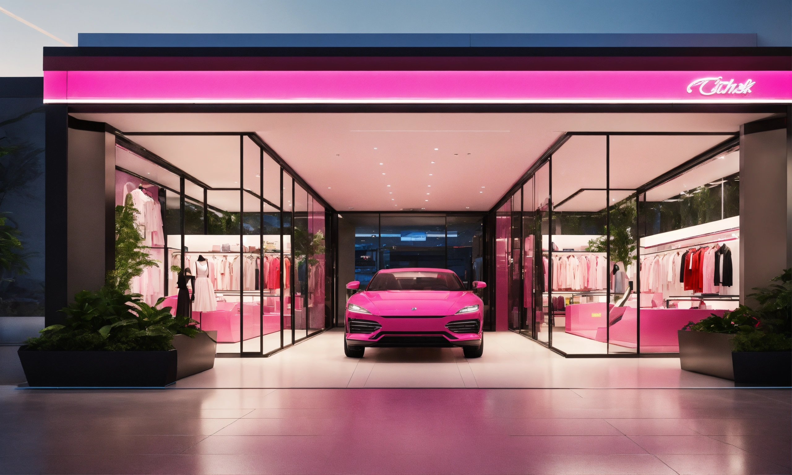 Lexica - Indoor, inside mall, small store, car rental store, pink car ...