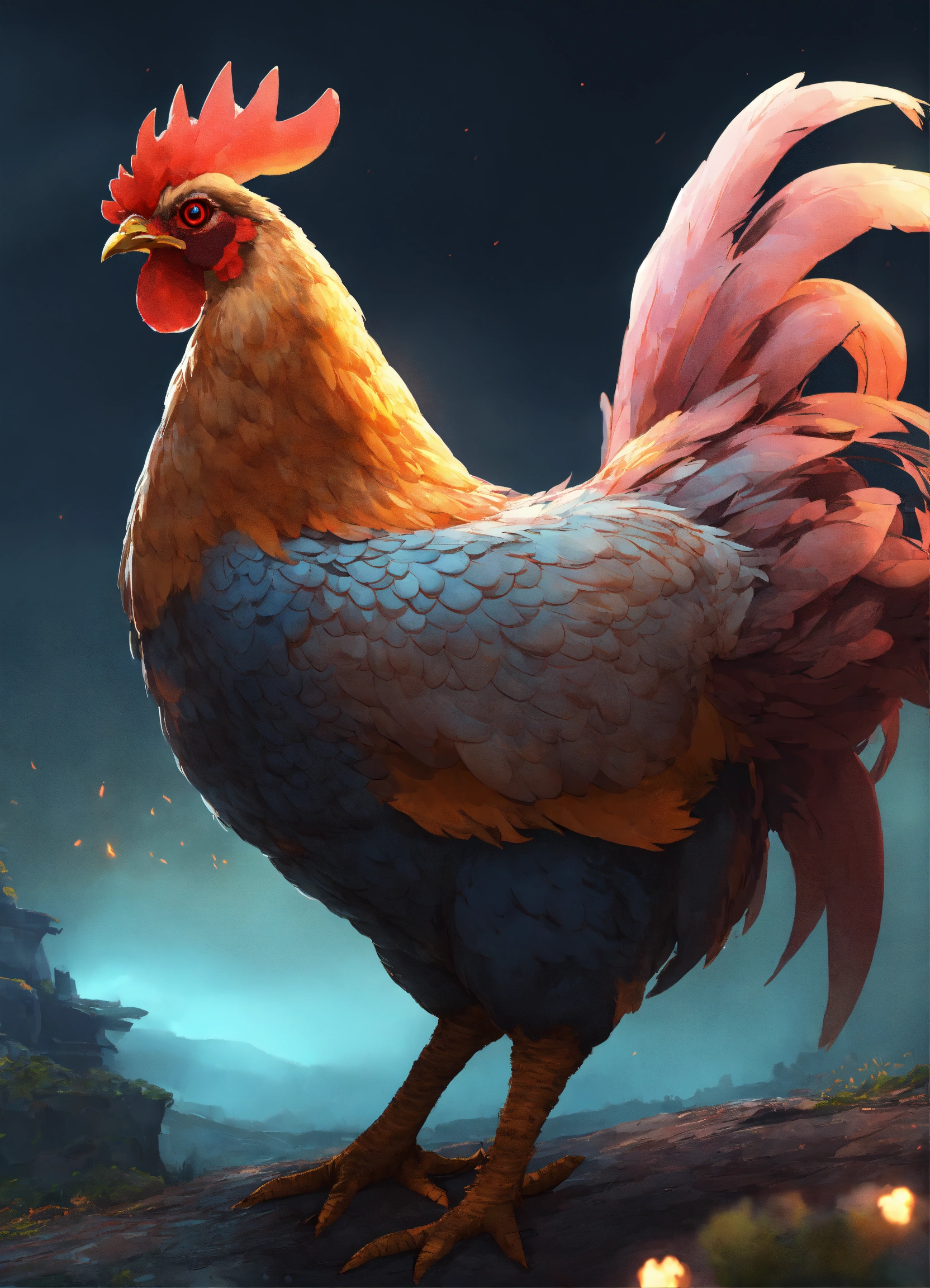 Lexica - A giant chicken the size of a person with red glowing eyes in ...