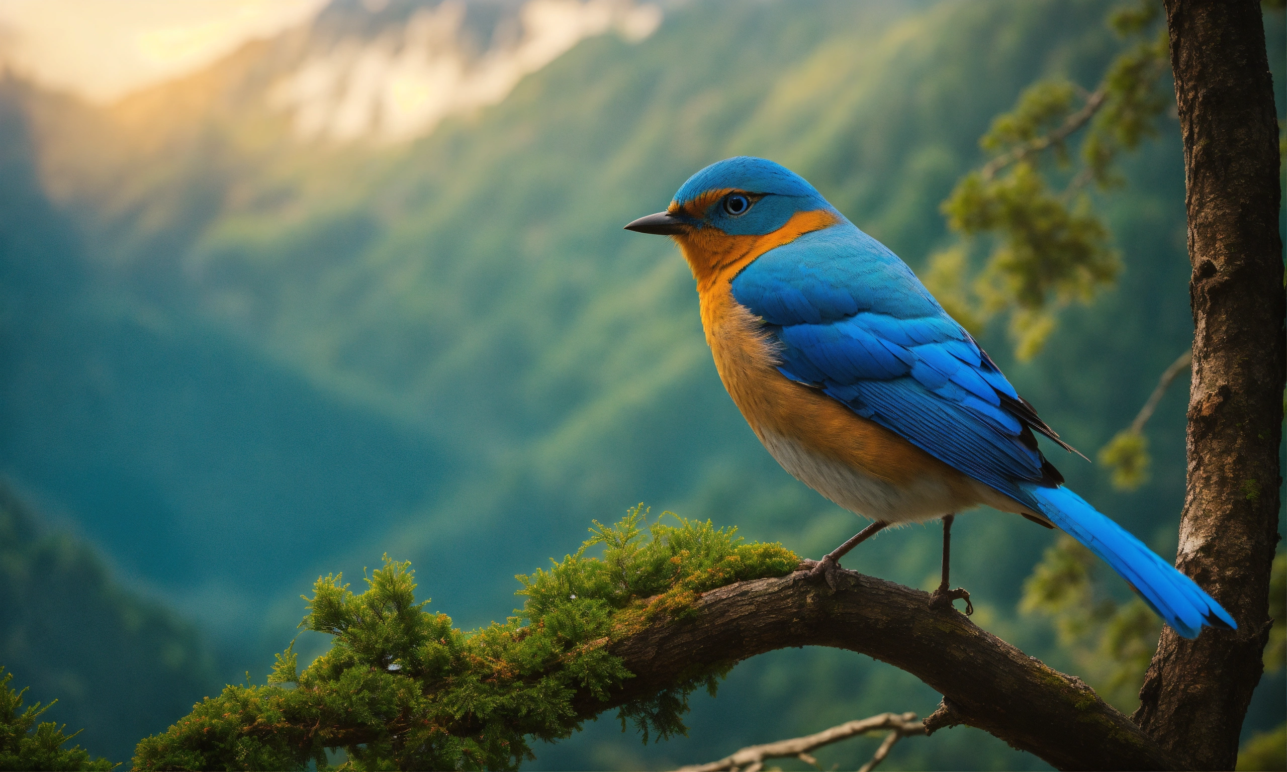 Lexica - A beautiful blue bird sitting on the tree branch, in the ...
