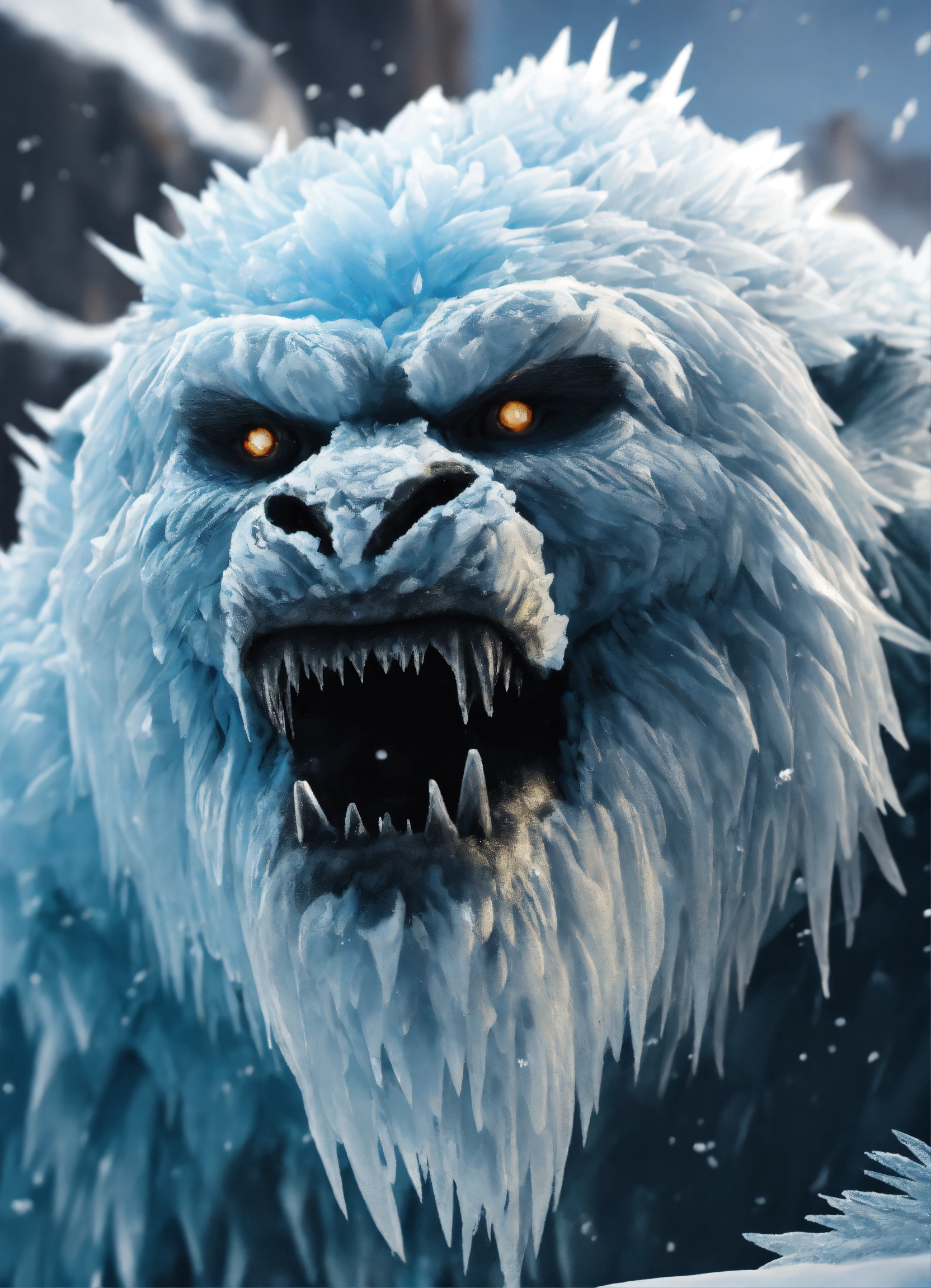Lexica - Medium close-up, glacial yeti is a towering ice creature that ...
