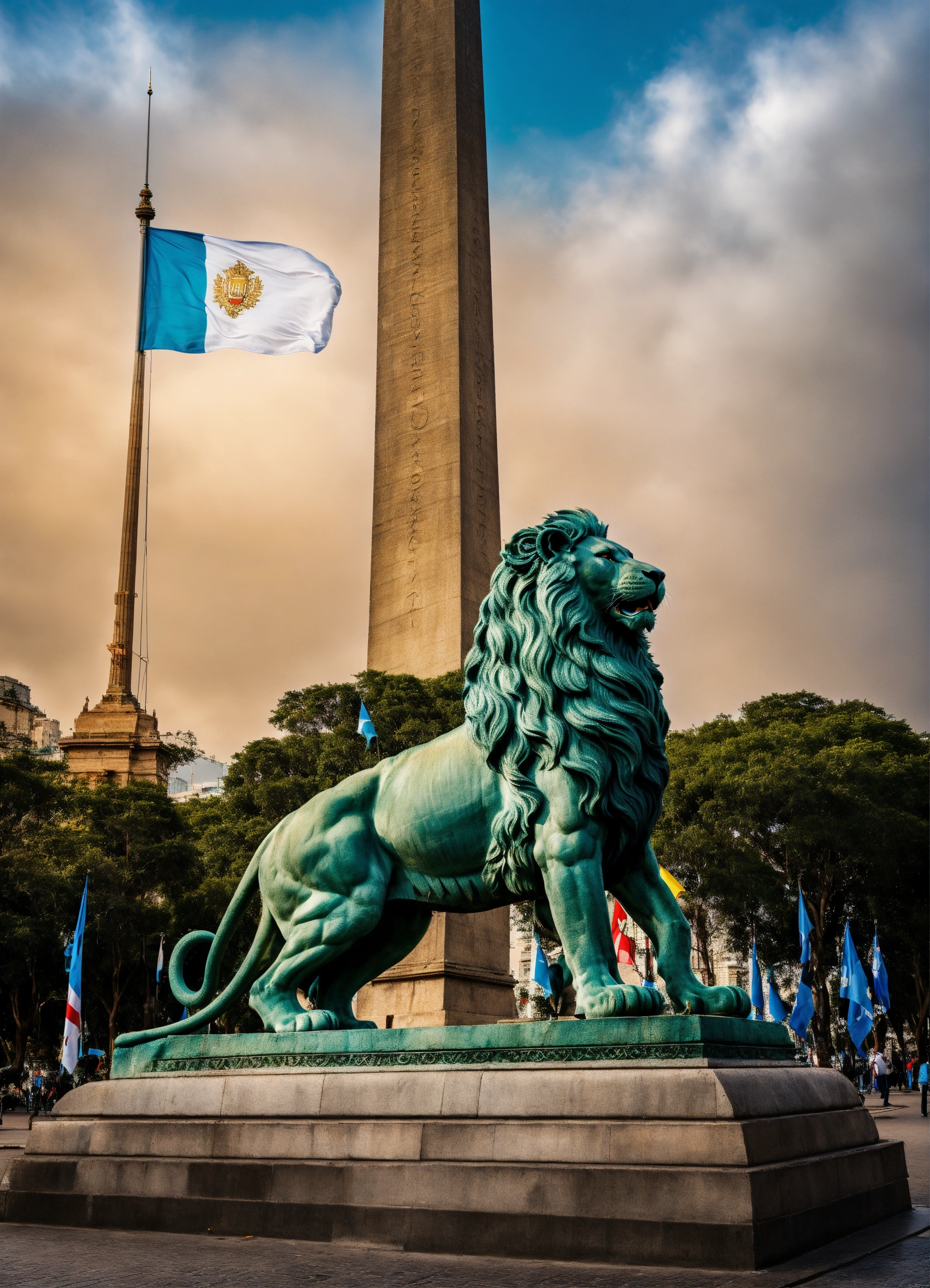 Lexica - Lion in the obelisco Buenos Aires with a argentinian flag