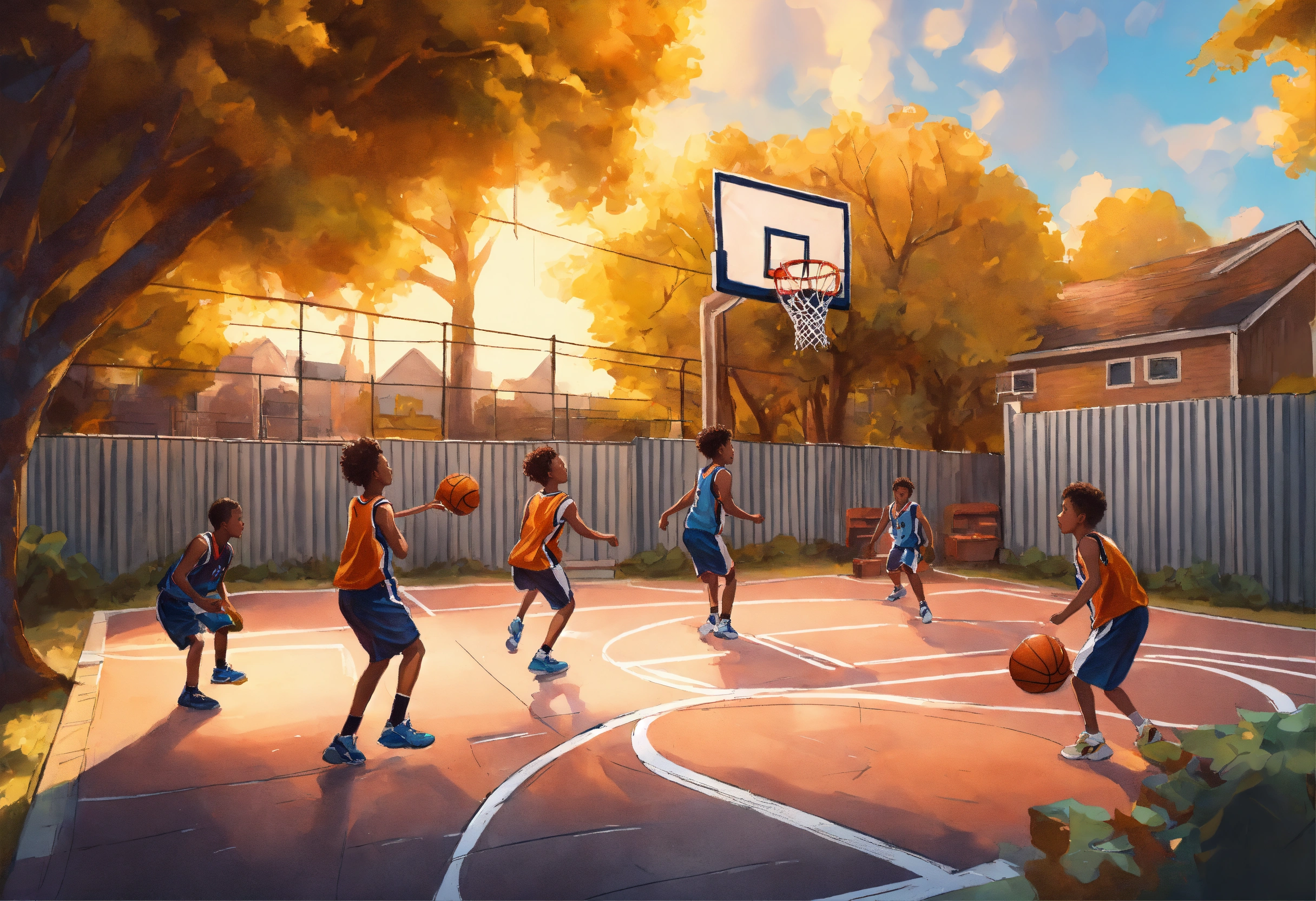 Lexica - A hand drawn painting of a group of children playing ...