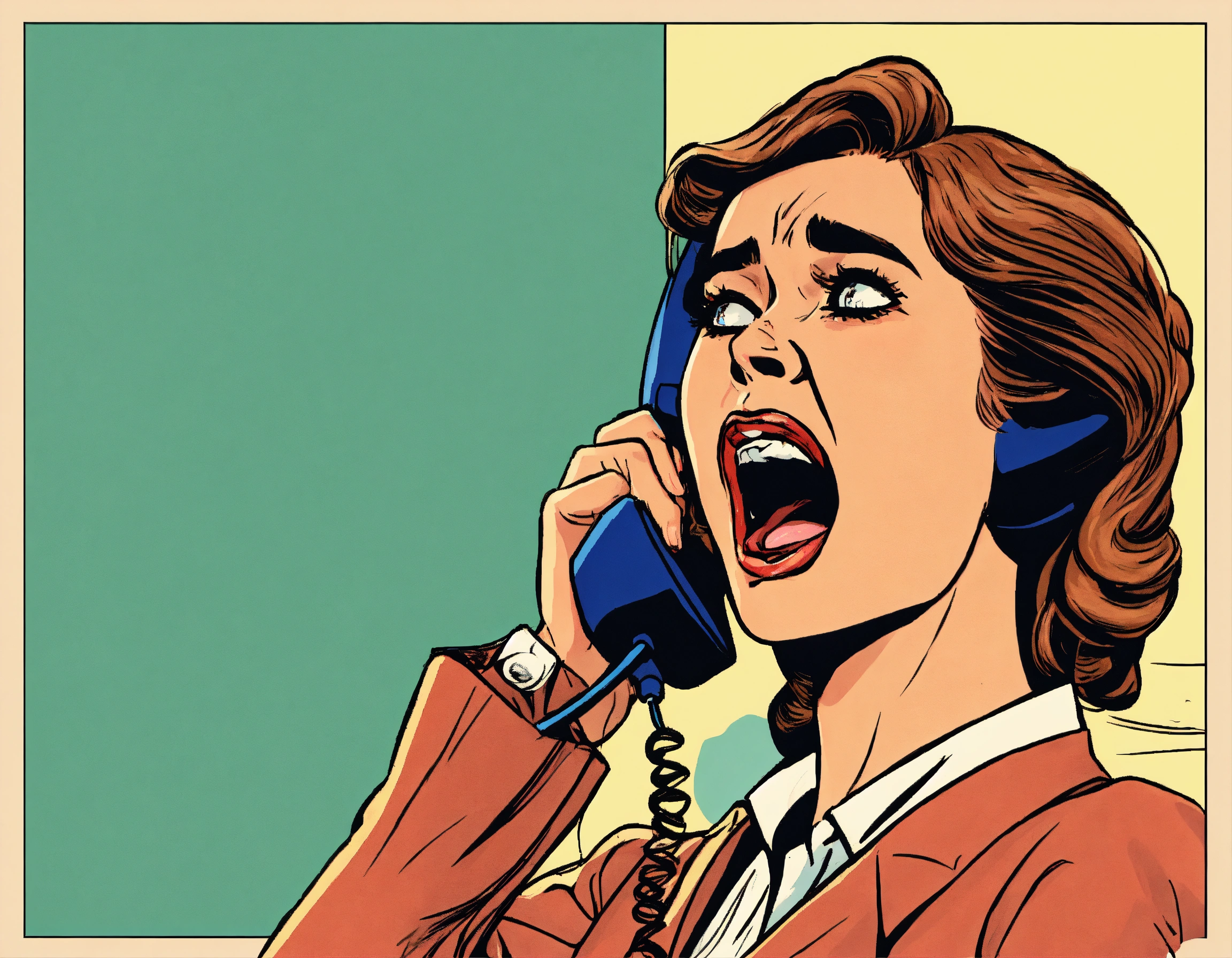 Lexica - Close up. A woman is yelling into a telephone. she is nervous ...