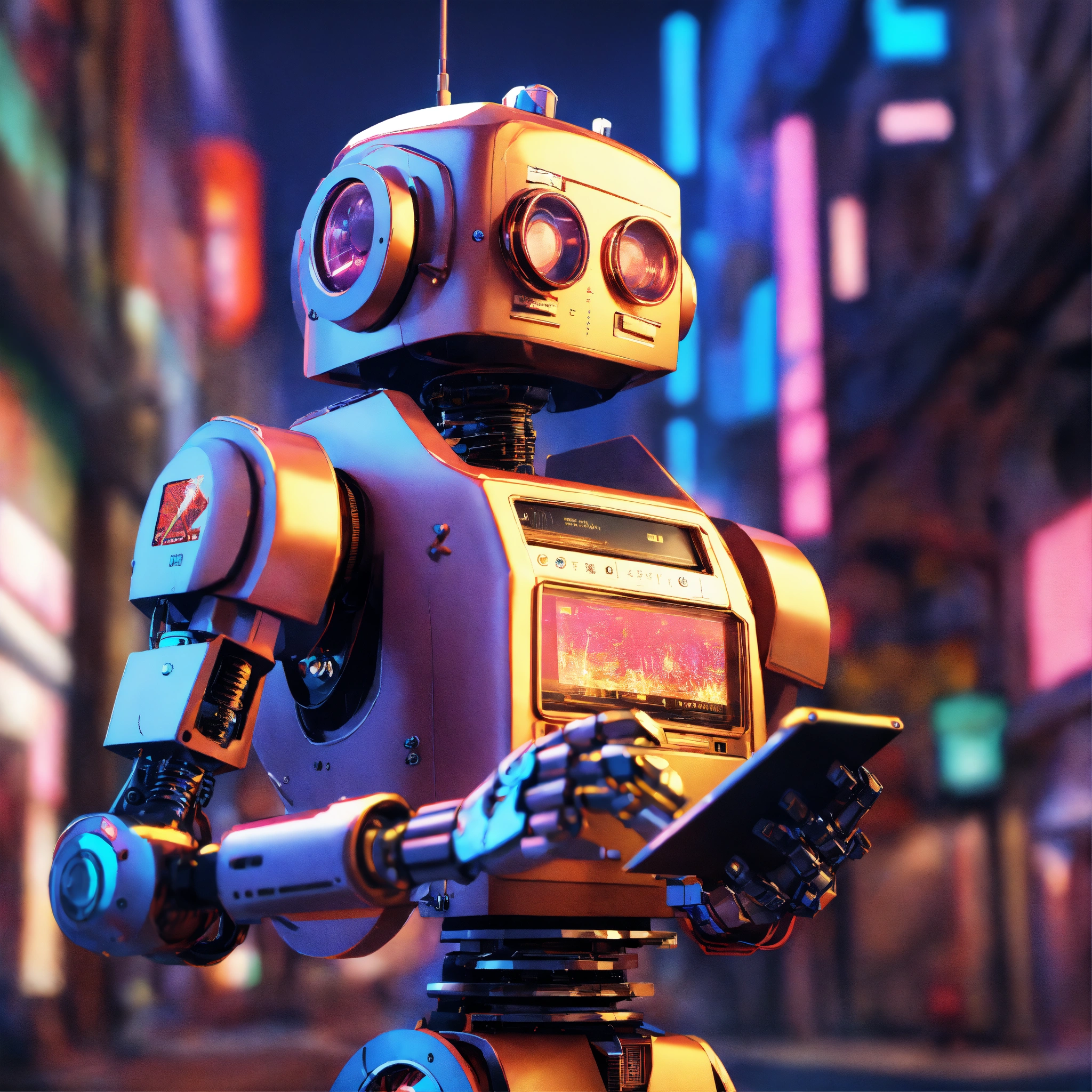 Lexica - Robot in the style of 90's vintage anime, holding smartphone ...