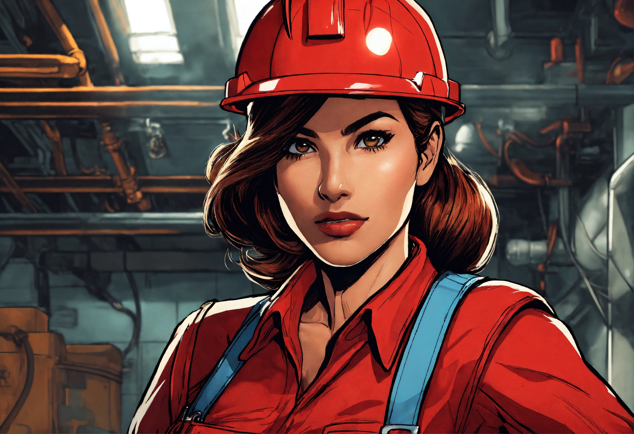 Lexica - Close up of a heroic plumber in a red outfit and red hard hat ...