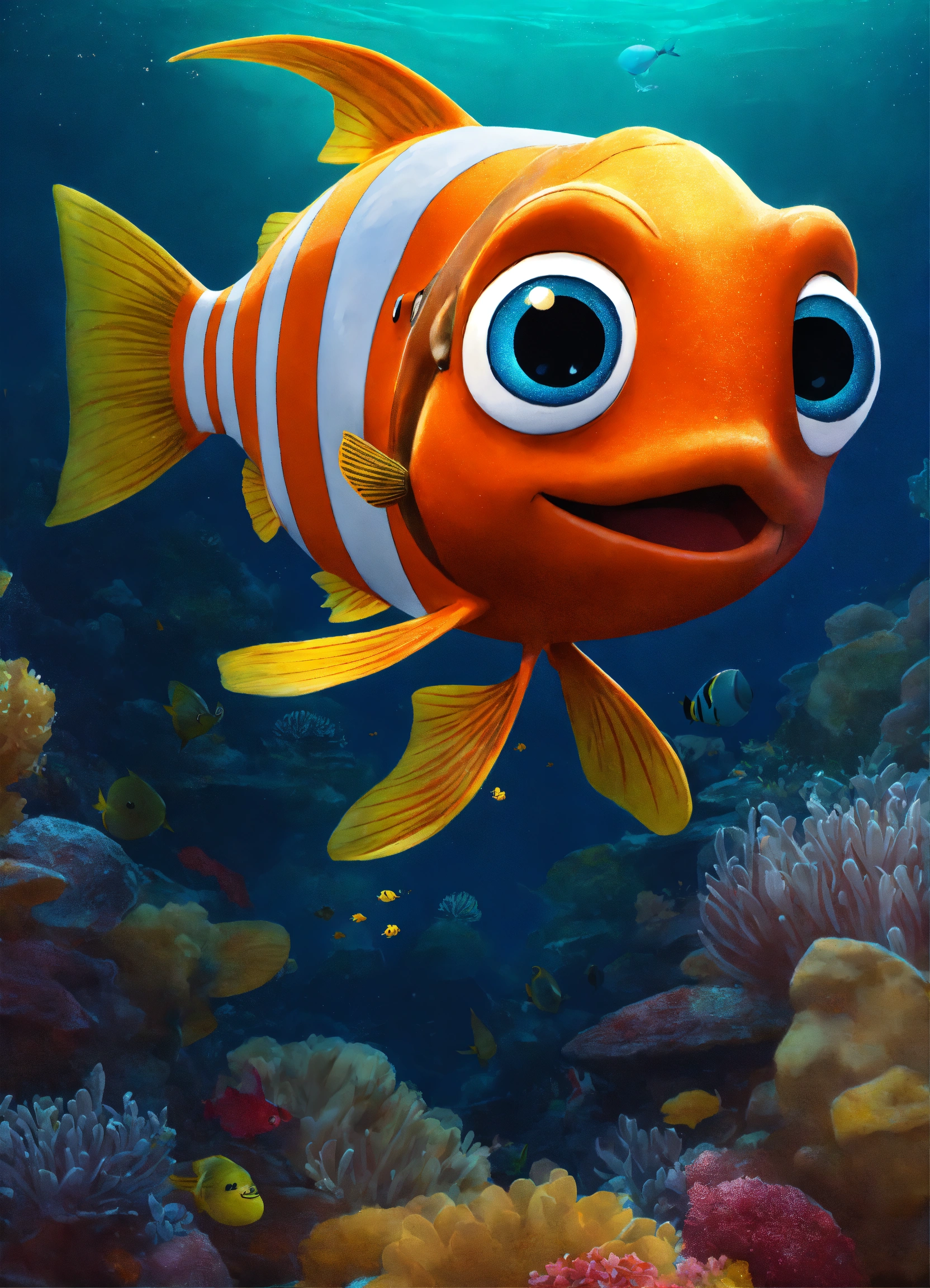 Lexica - A cute flying fish, pixar style