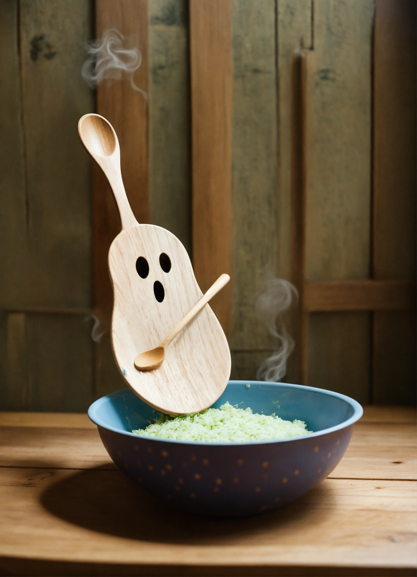 Lexica - A mixing bowl, a wooden spoon, and a cute ghost. Arrangement ...