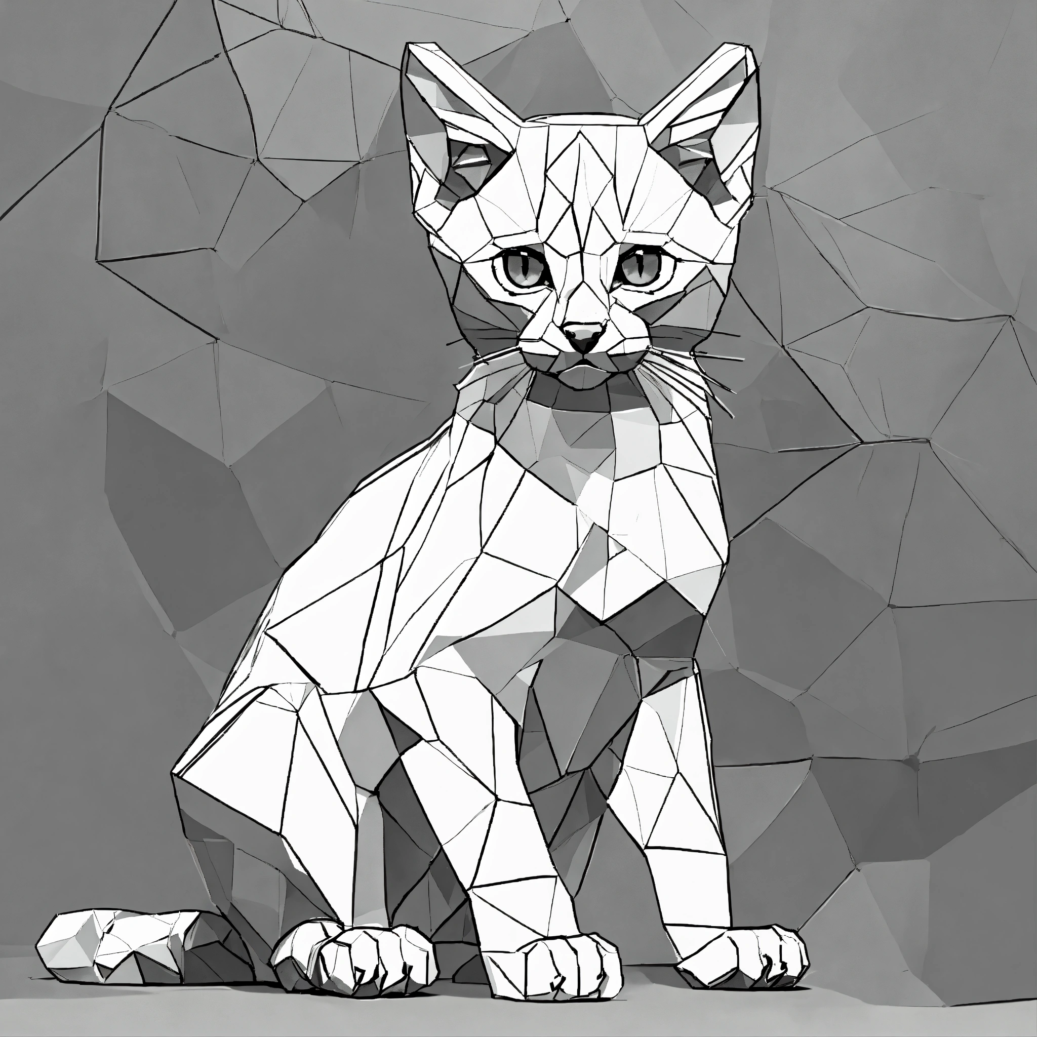 Lexica - Low poly no color line drawing of a kitten with its paws in ...