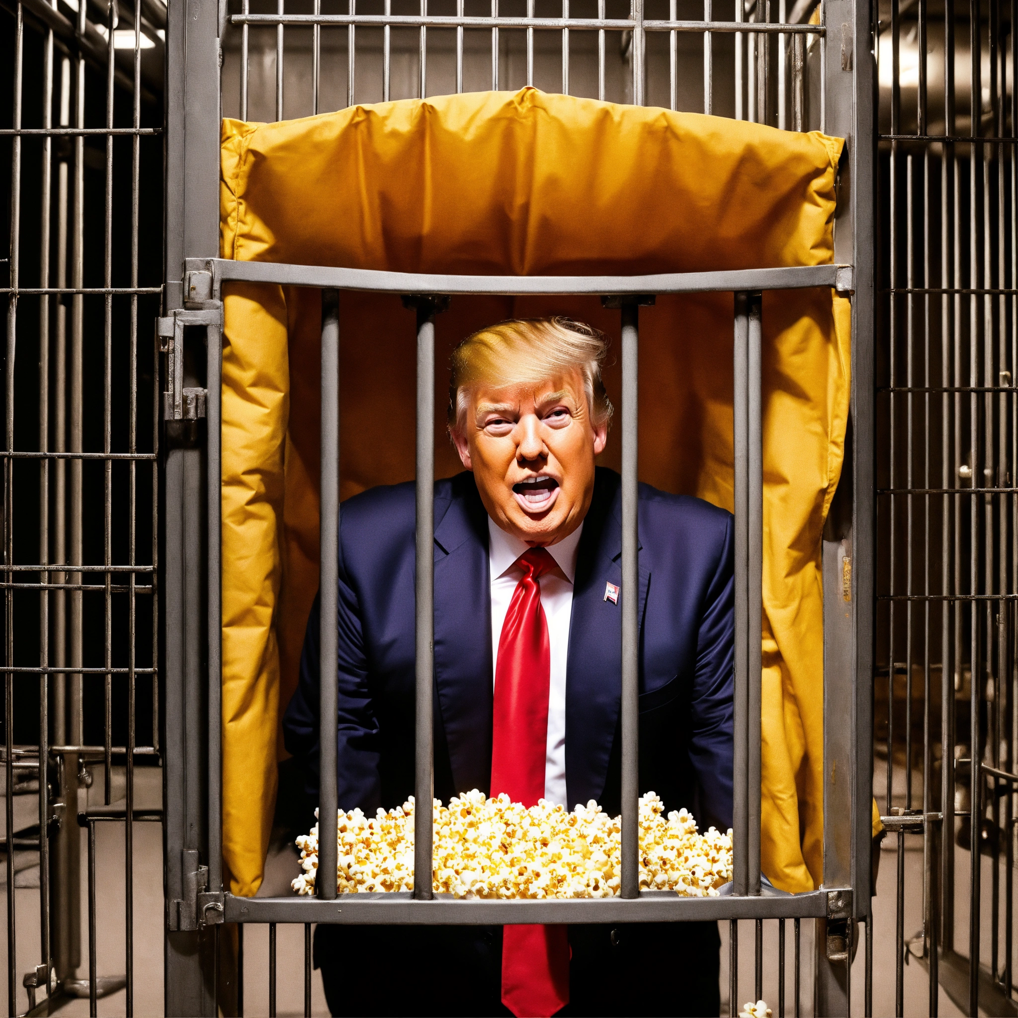 Lexica - "sad Donald Trump behind bars" in jail cell "full of popcorn ...