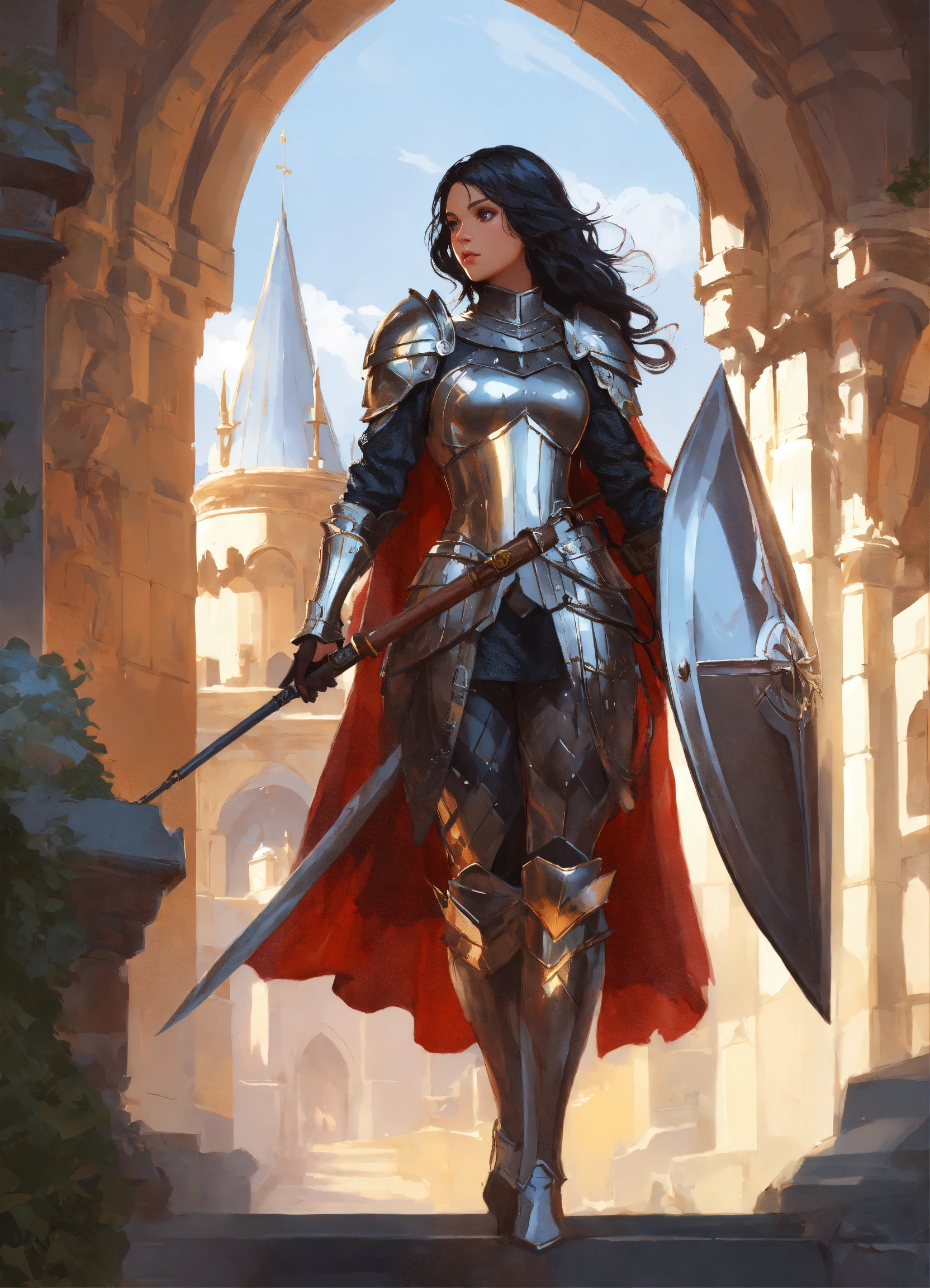Lexica - Female royal guard black haired Medieval silver armor using ...