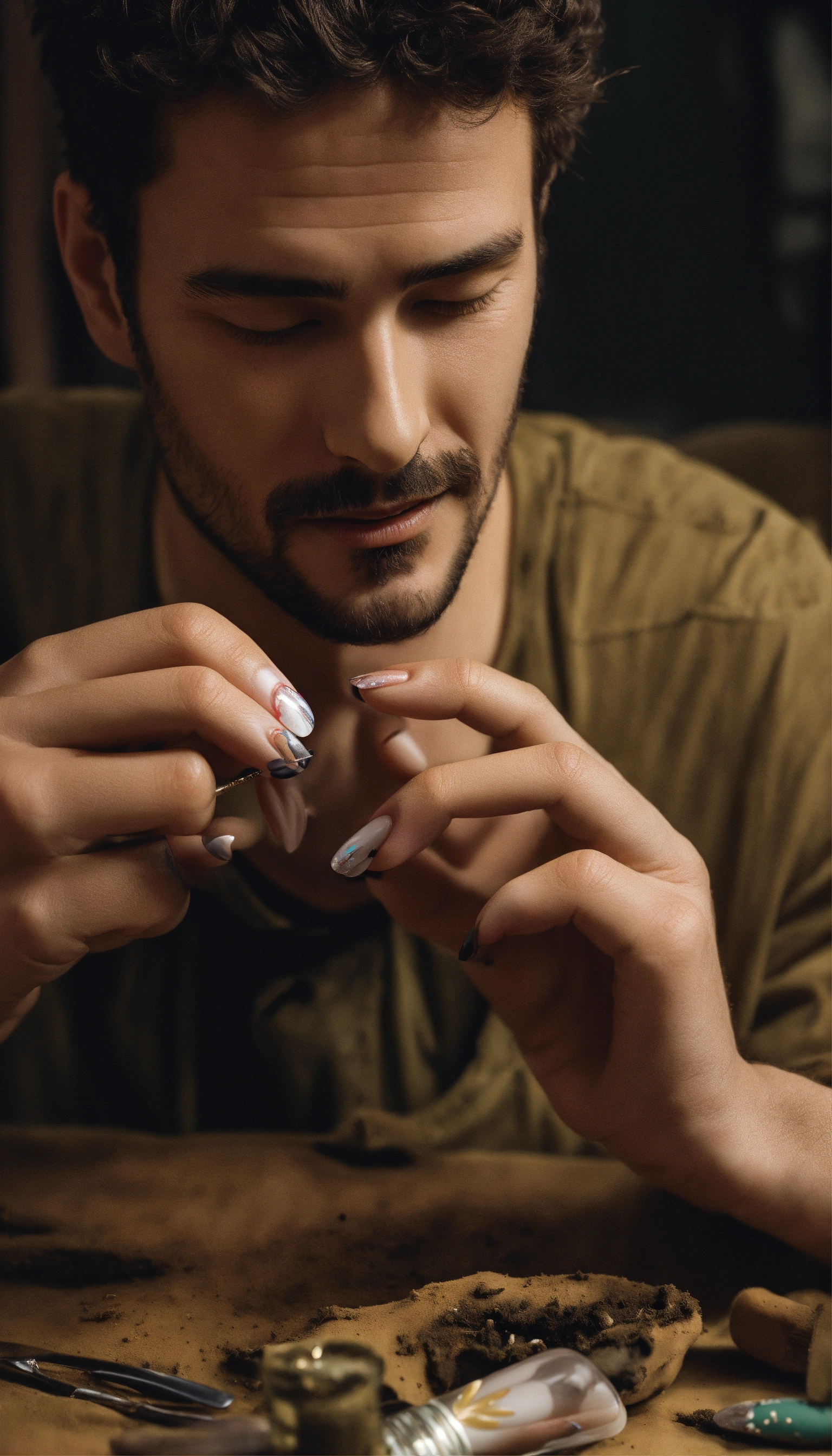 Lexica - A man giving his dirty nails a manicure