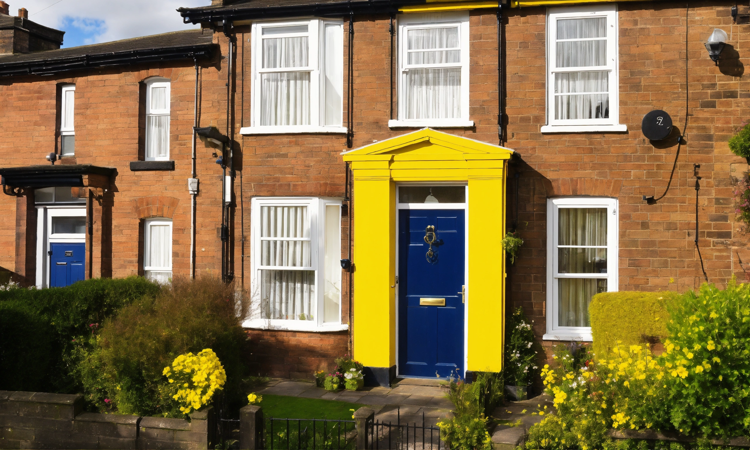 Lexica - YELLOW door, Show the facade of a typical middle class house ...