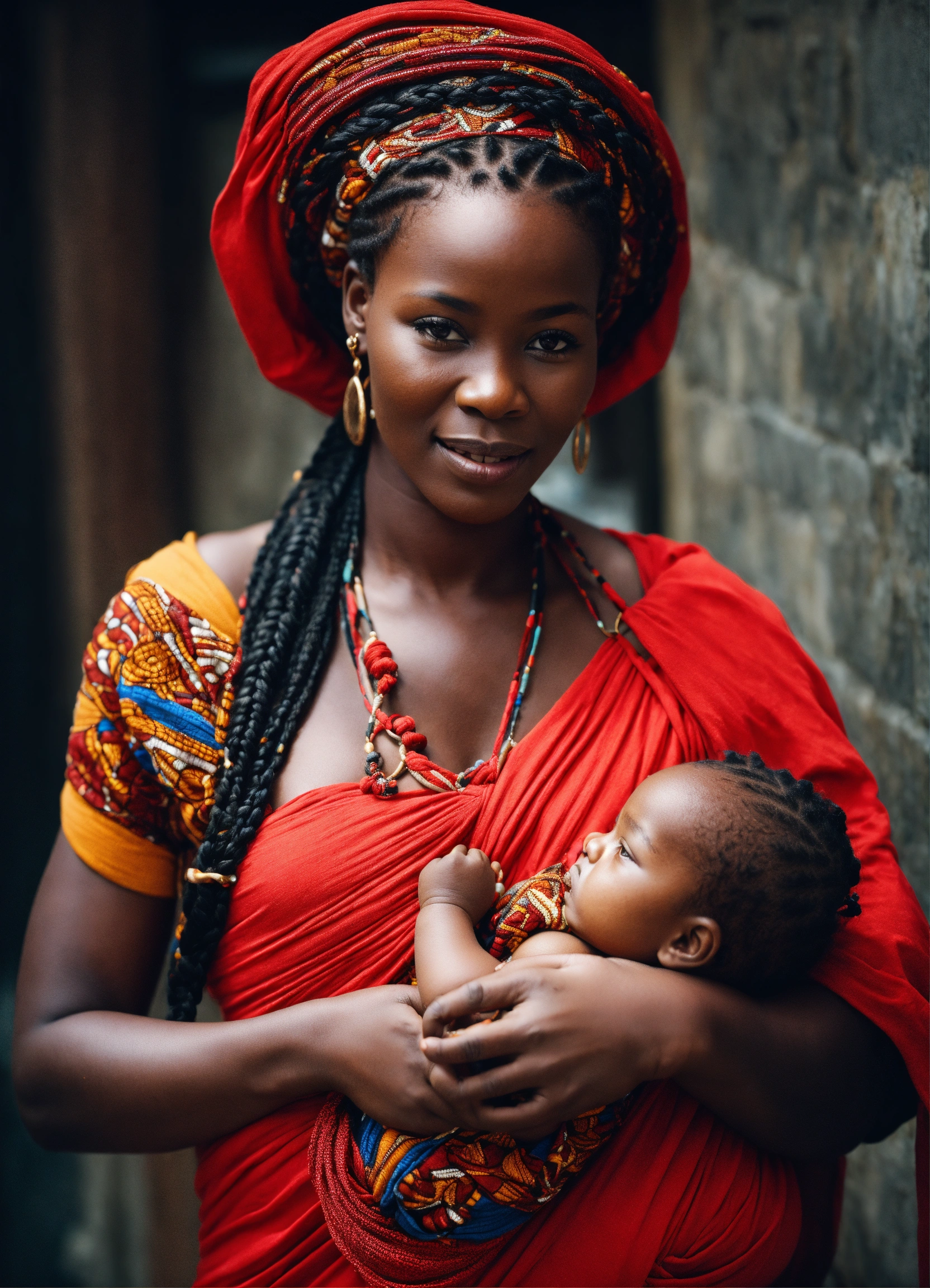 Lexica - Gorgeous African mother in redwith intricate braids in her ...