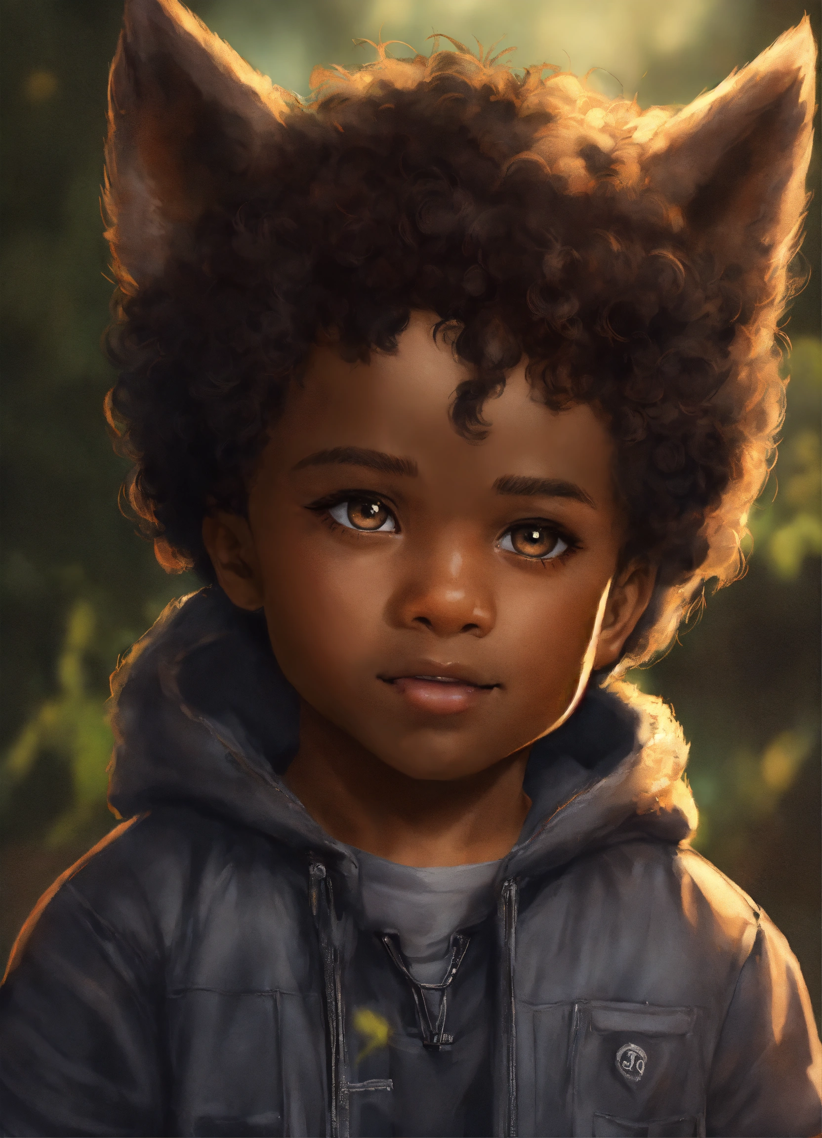 Lexica - Cute black toddler boy, werewolf, gray eyes