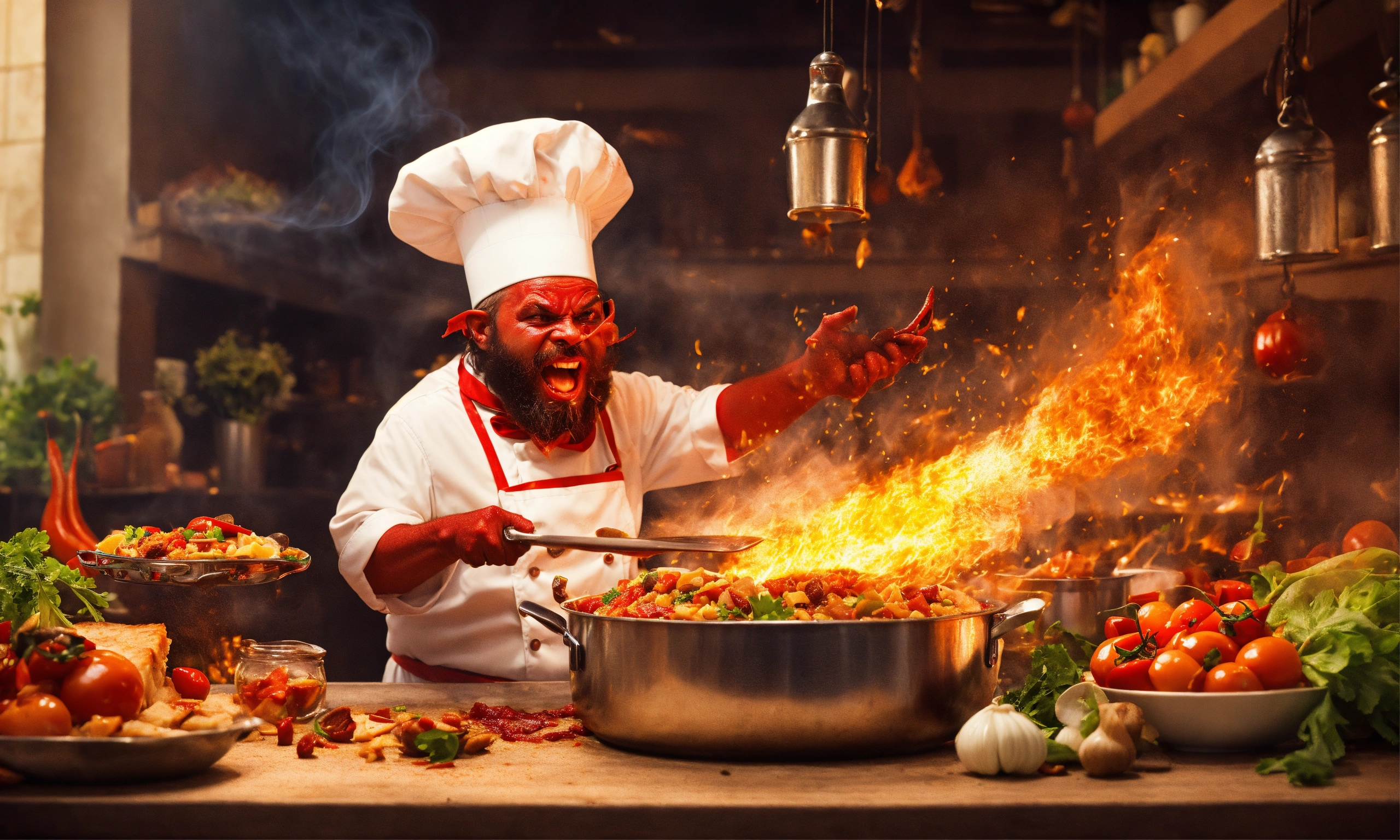 Lexica - Satan disguised as a chef casting his spell on the food