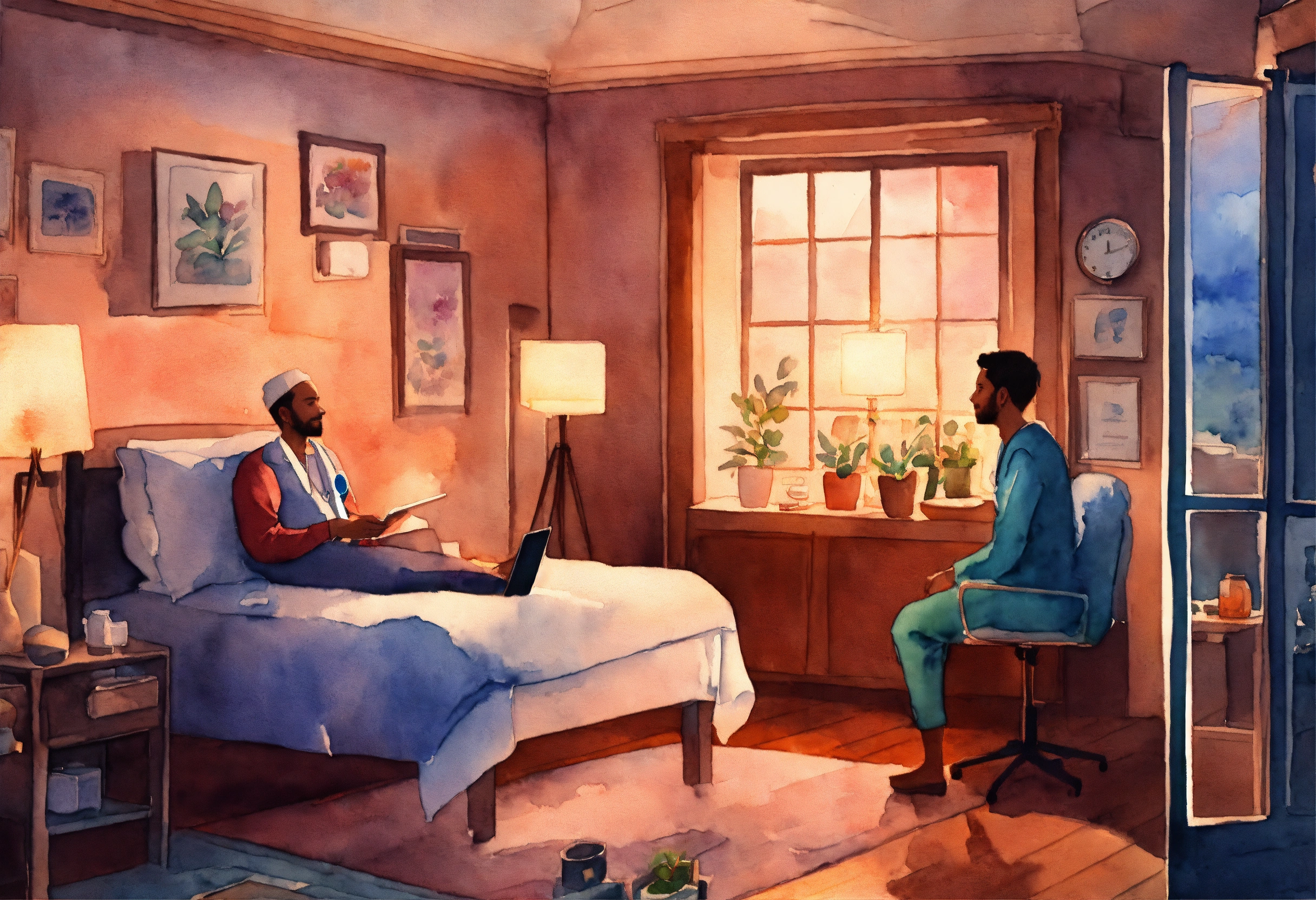 Lexica - Doctor Online Consultations with a Patient In this watercolor ...