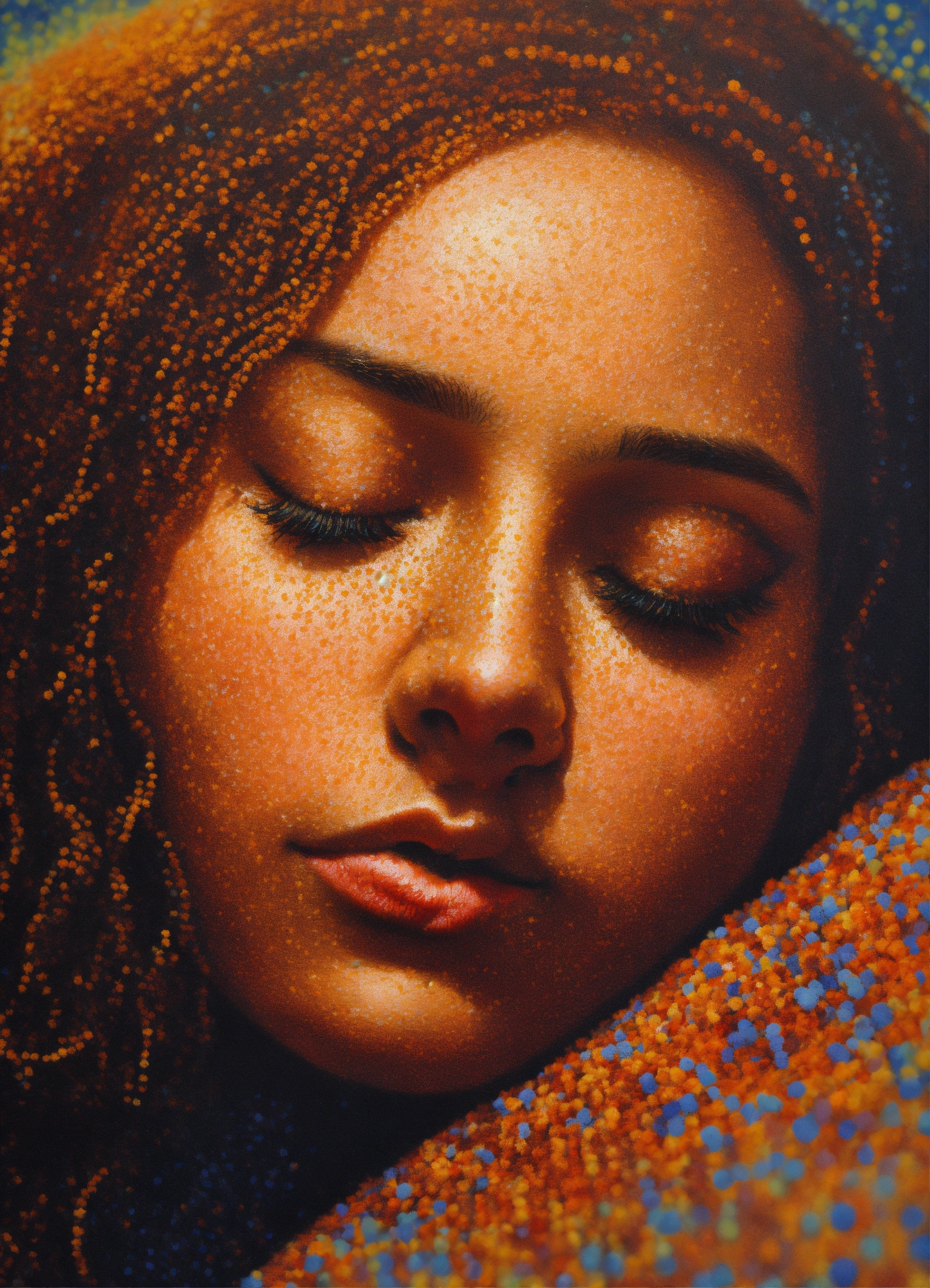 Lexica - Sleeping face, created in pointillism.