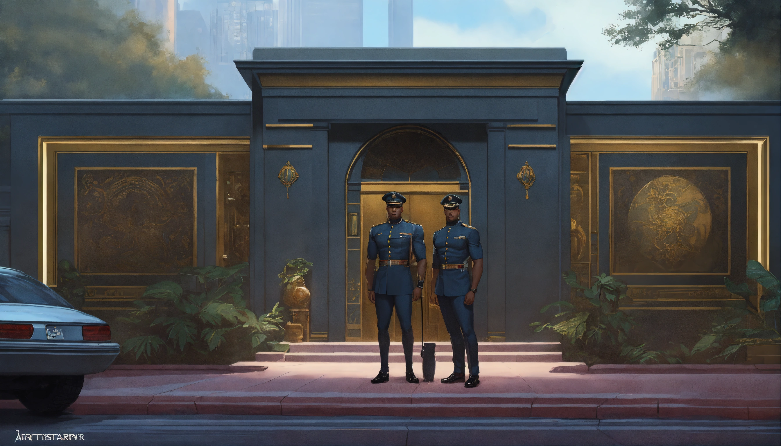 Lexica - Dark nondescript building, there is a discreet gate guarded by ...
