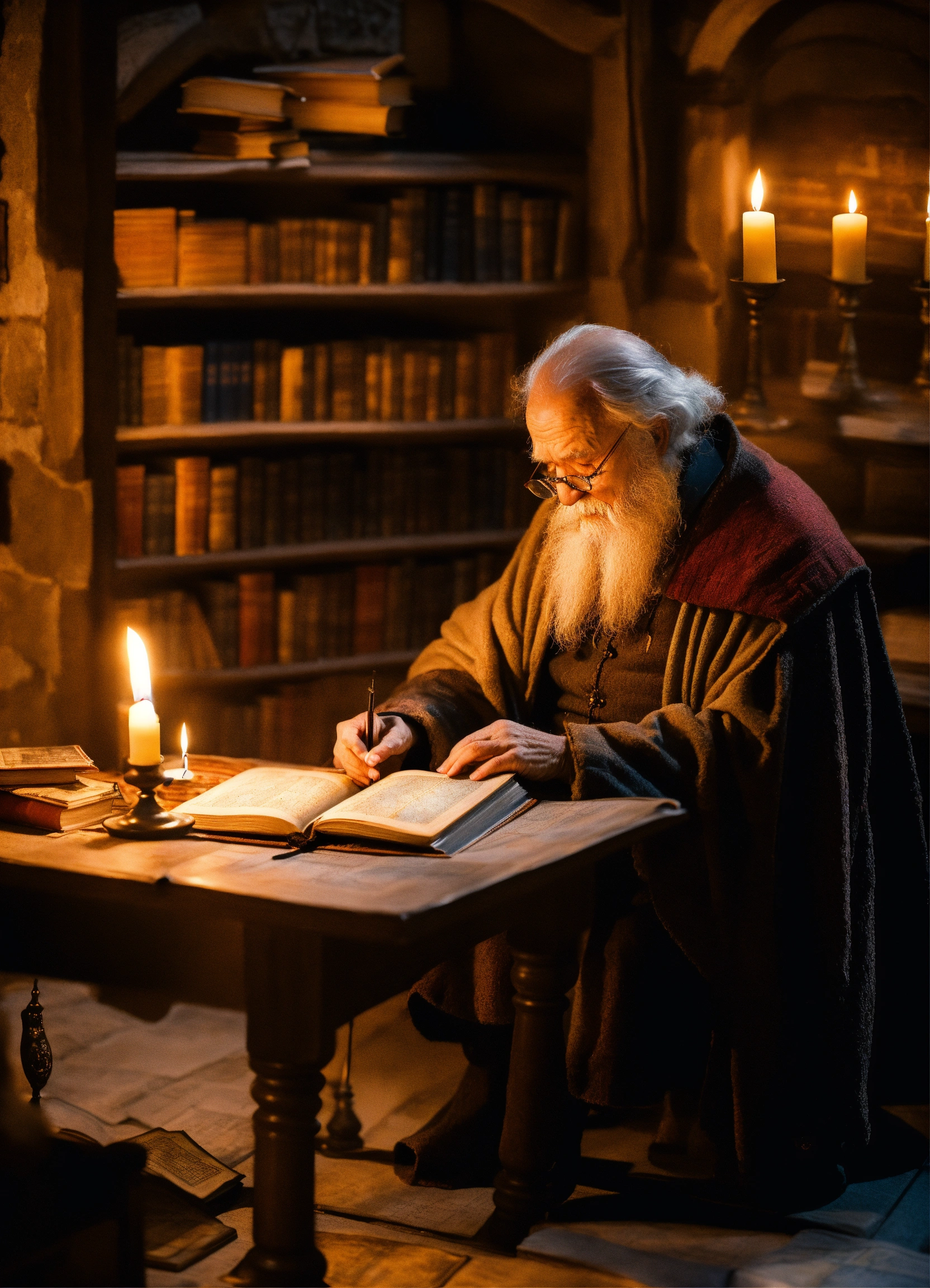 Lexica - A small, cozy medieval library, with books and maps laid out ...