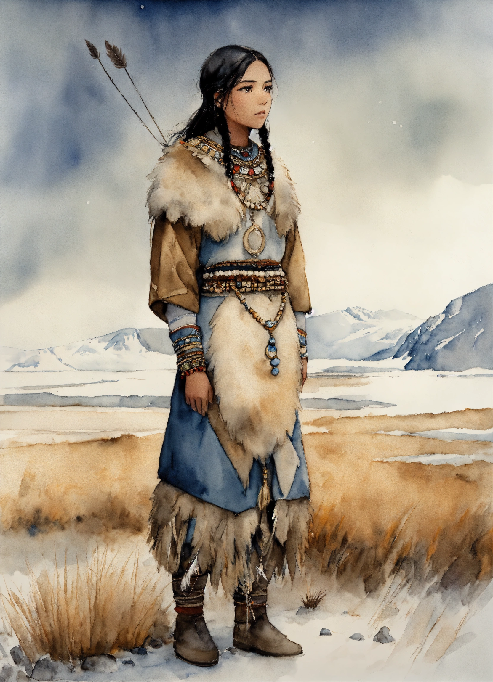 Lexica - Full body Illustration of an inuit woman, young, 18 years old ...
