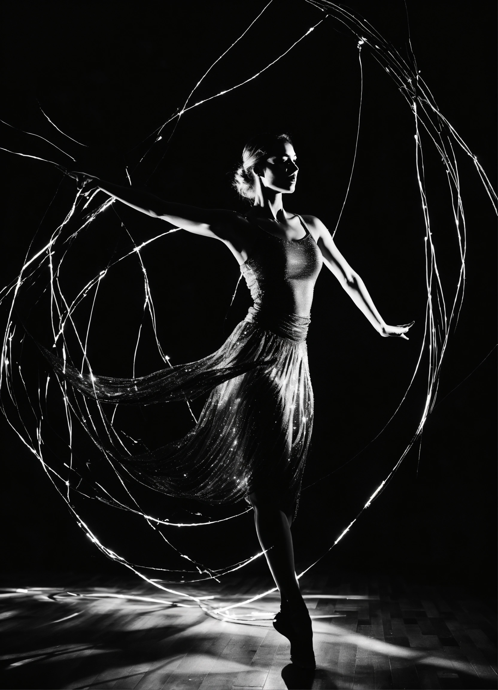 Lexica - Abstract female dancer, dancing in the dark, glowing, black ...