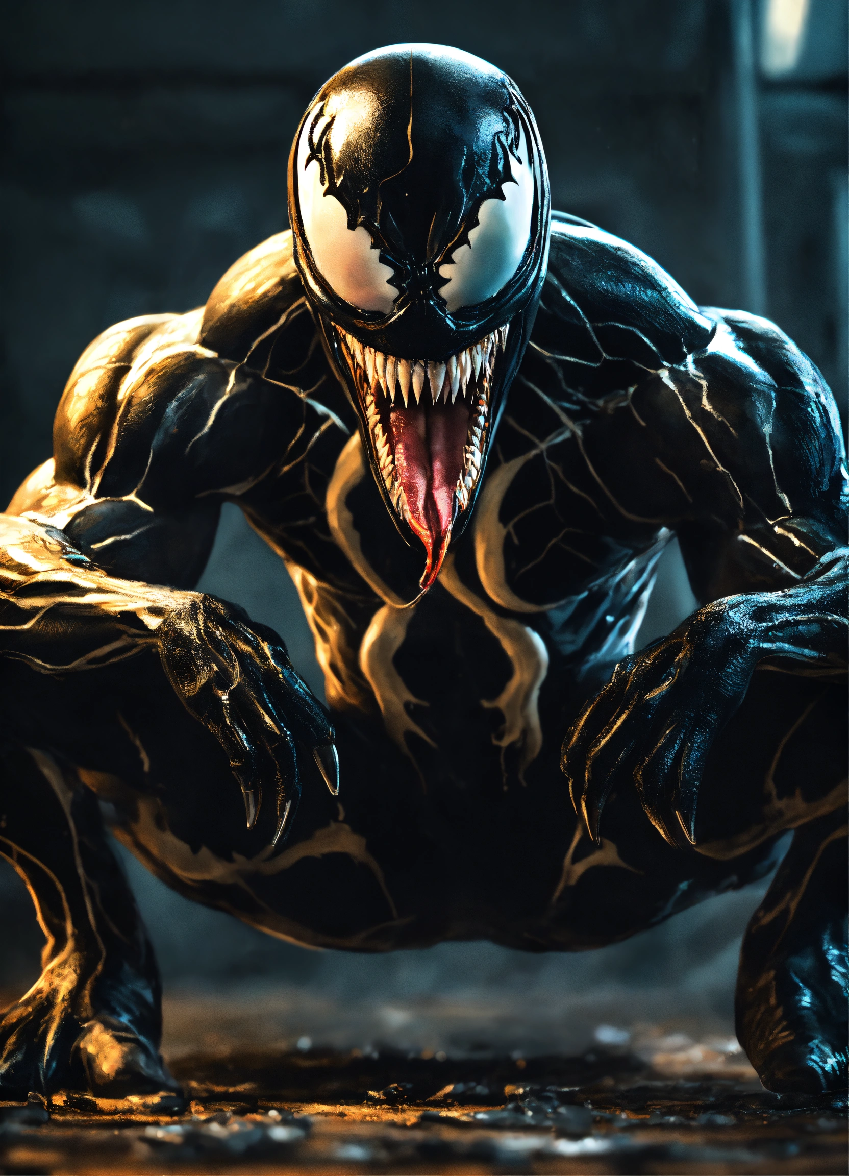 Lexica - "Ultra-realistic image of Venom on his knees, tightly covering ...