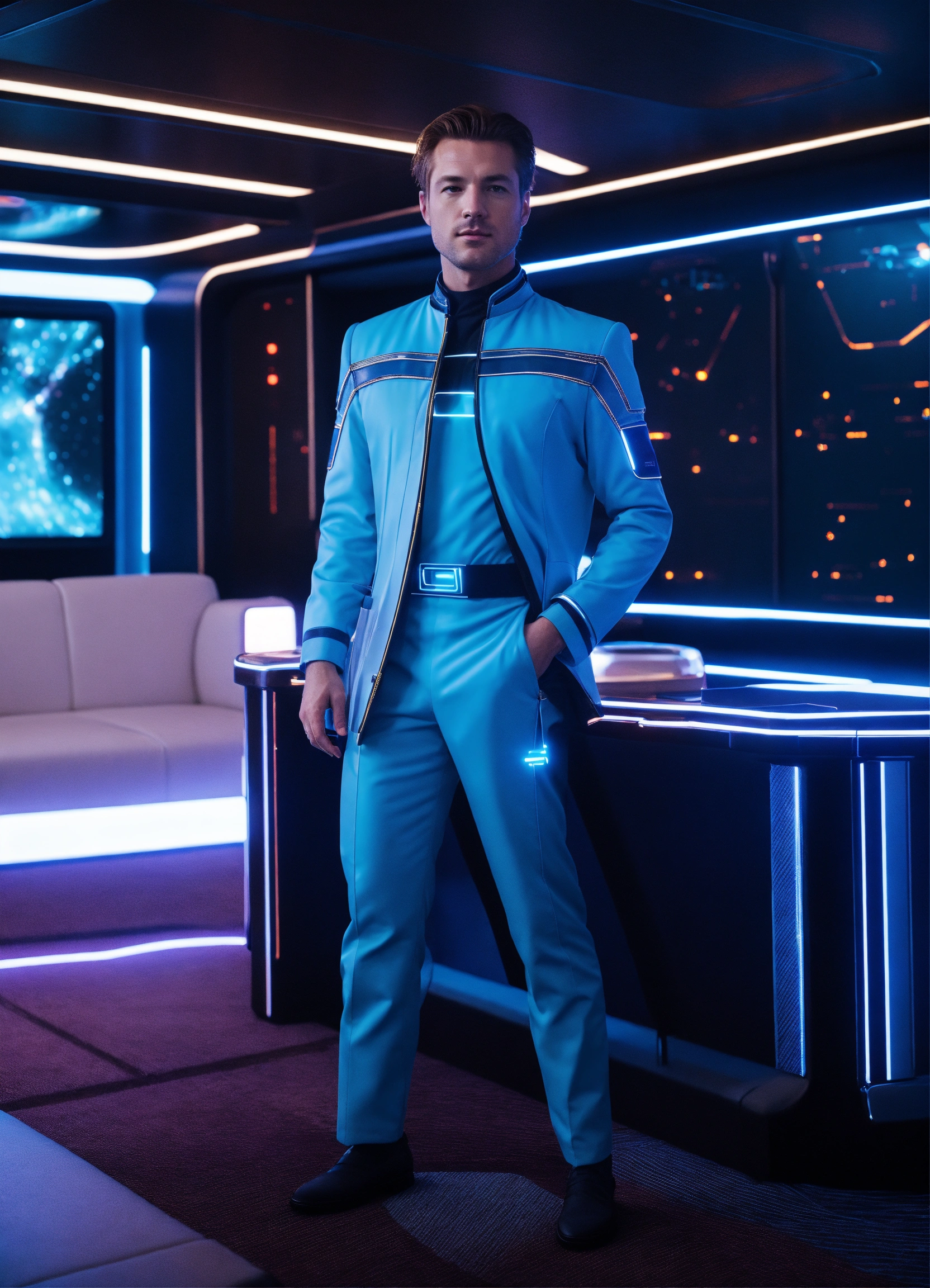 Lexica - Zoom out on white male star command Doctor wearing a sleek ...