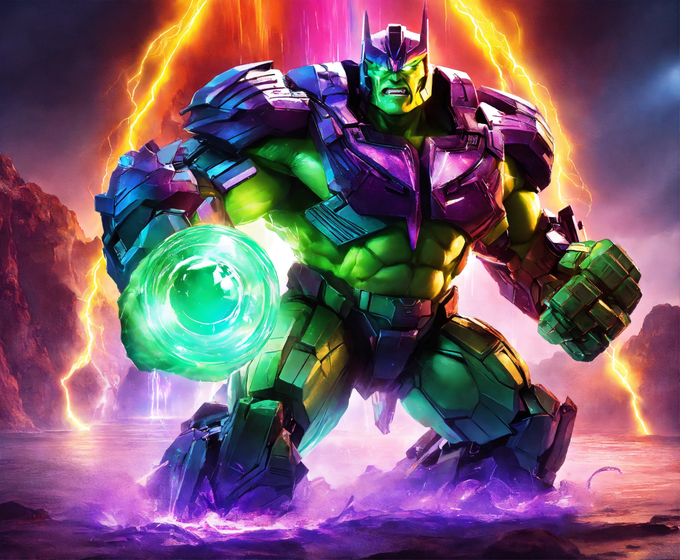 Lexica - Glowing crystal Hulk vs transformer Megatron god rainbow water ...