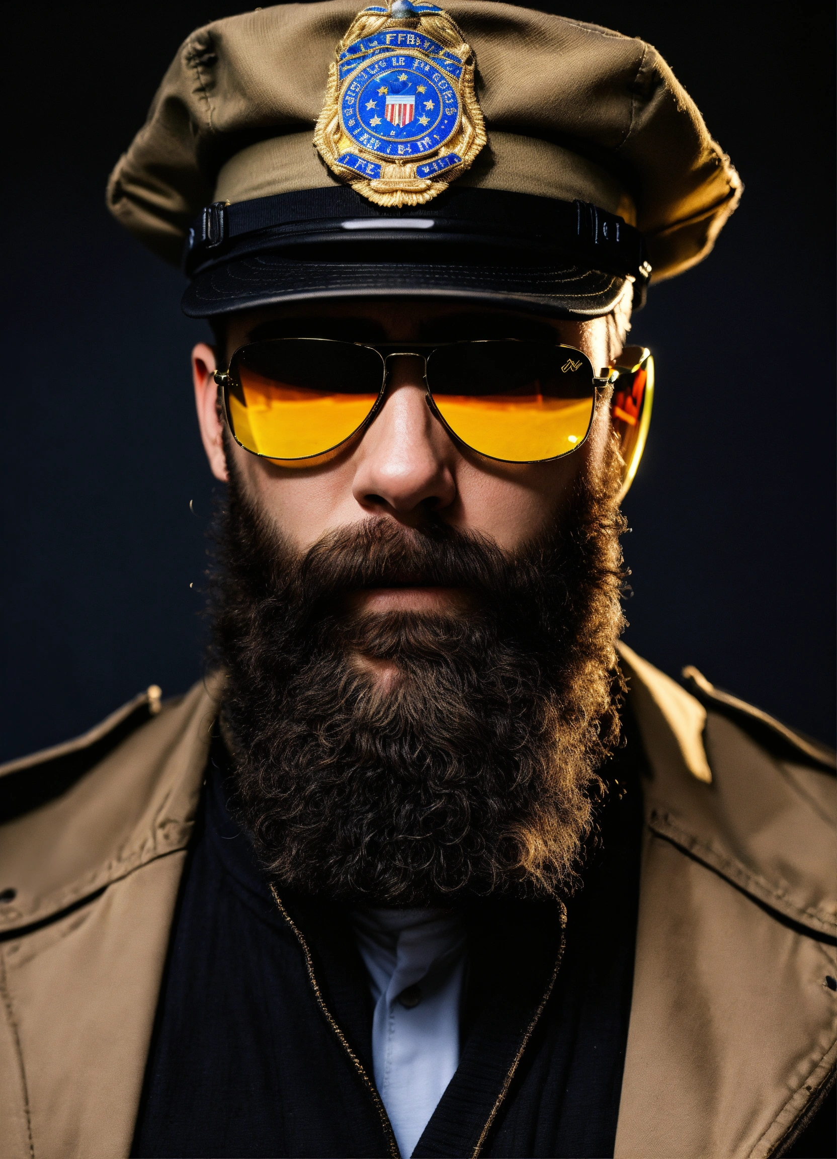 Lexica - Fbi agent with a beard wearing and fbi hat with reflective ...