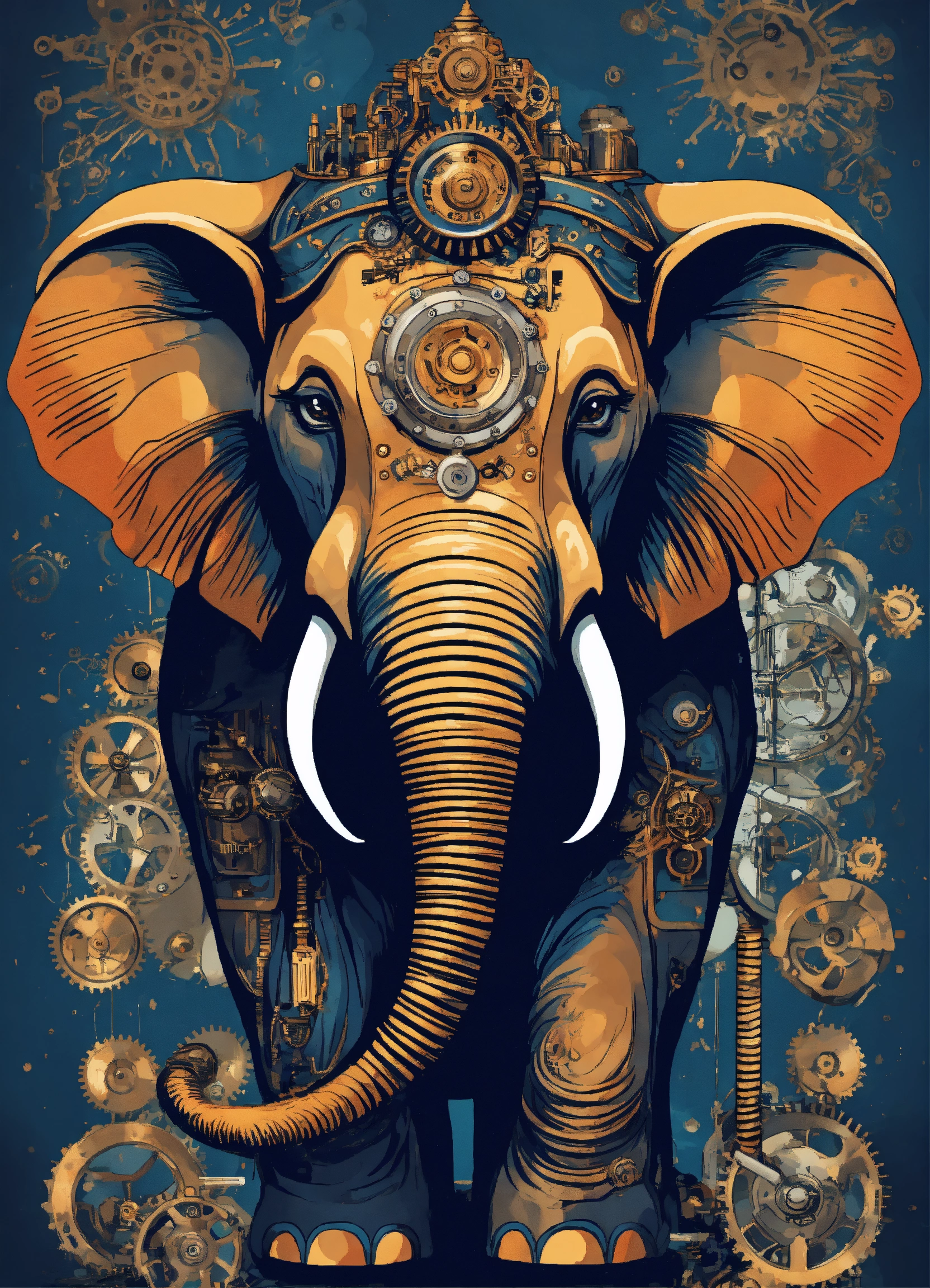 Lexica - Portrait of an hindu elephant, steampunk, indigo blue ...