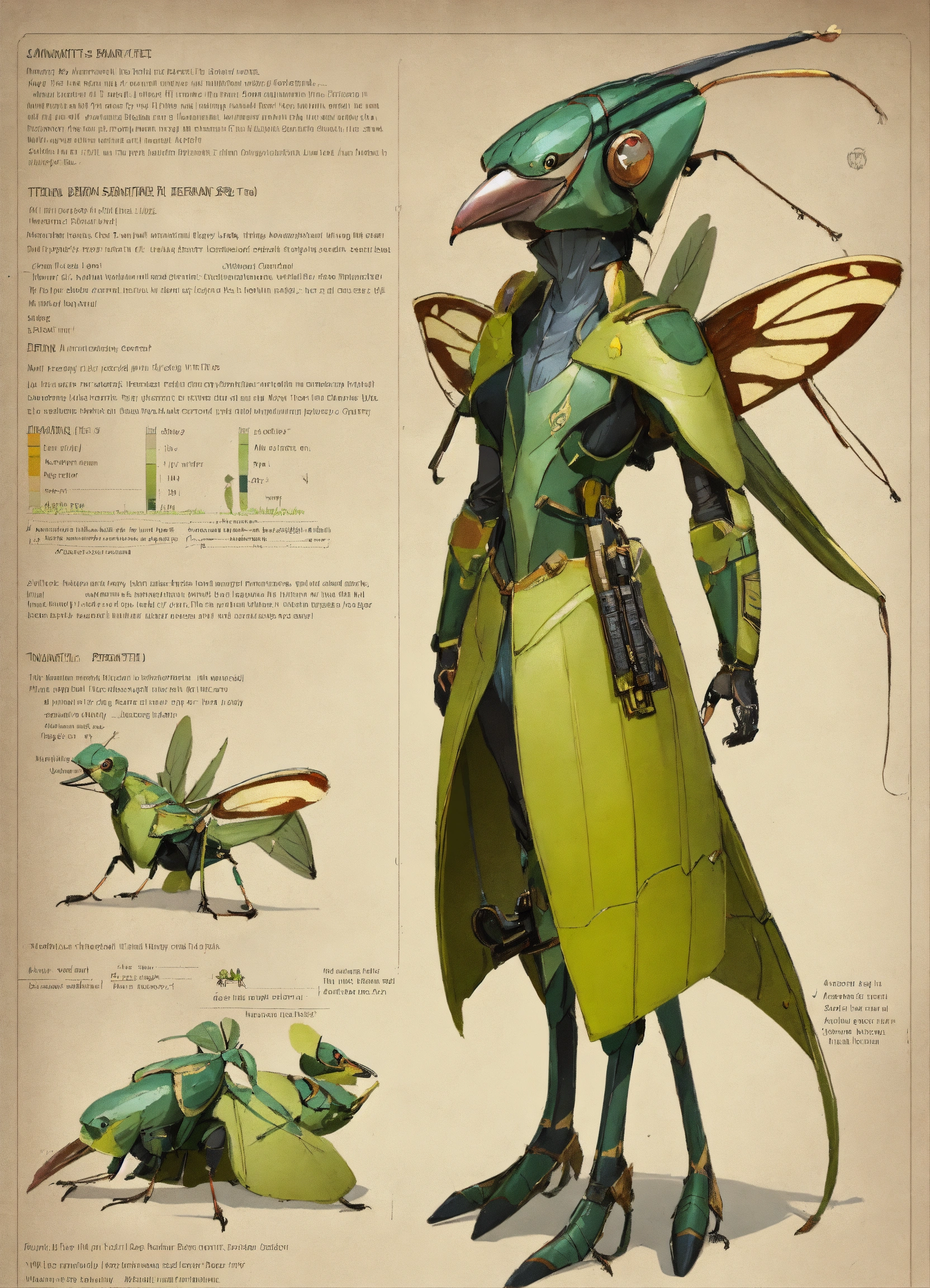 Lexica - Mantis bird, character sheet, character design, chart ...