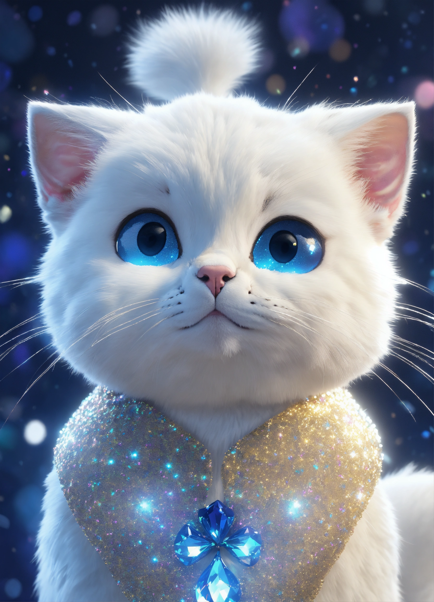 Lexica - Cartoon character a white cat with a silver coat and sparkling ...