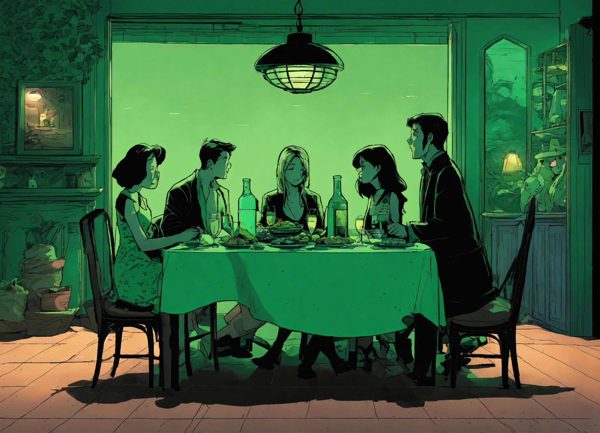 Lexica - Illustrate a comic cartoon poster showing a family dinner ...