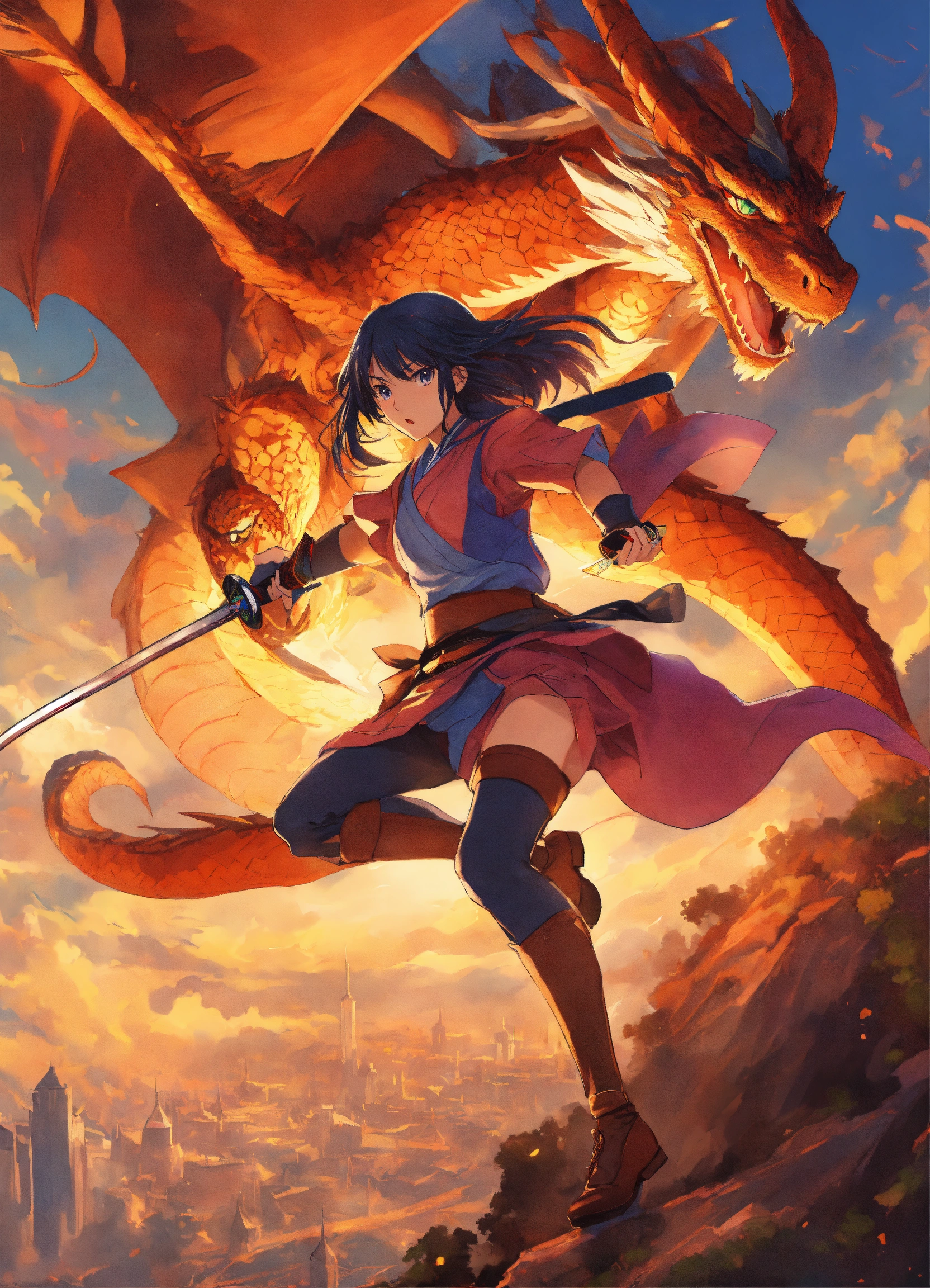 Lexica - An anime character engages in a high-flying battle with Dragon ...