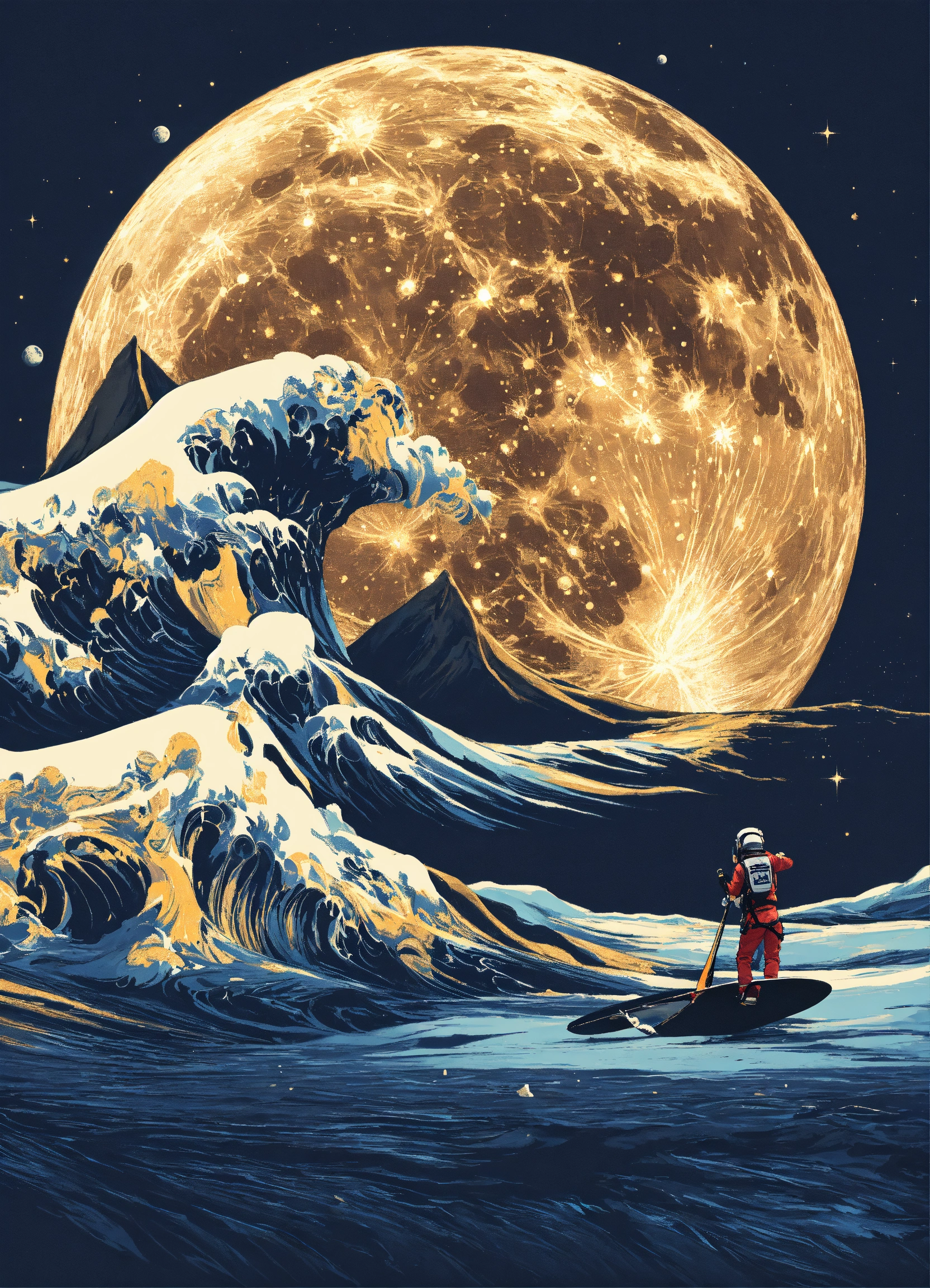 Lexica - A person surfing on the moon