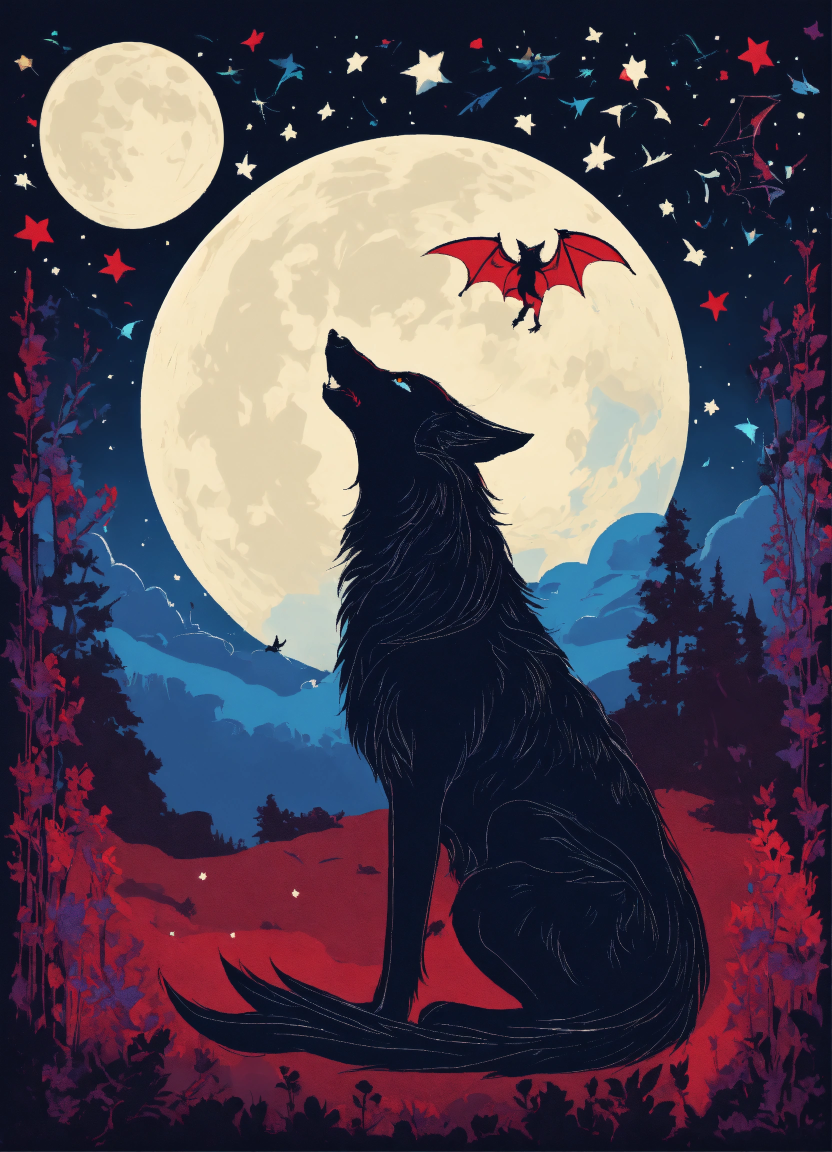 Lexica - Gothic vampire STYLE shooting stars big crescent moon one ...