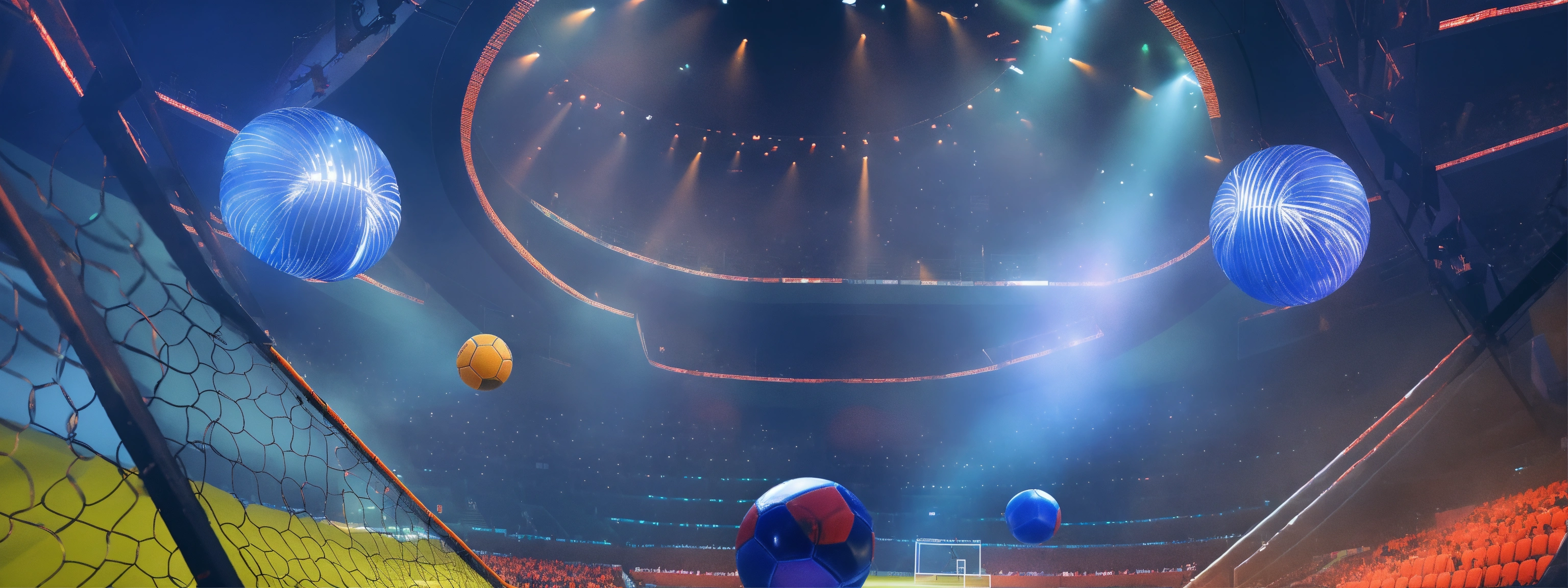 Lexica - Design an image featuring 50 illuminated handballs forming ...