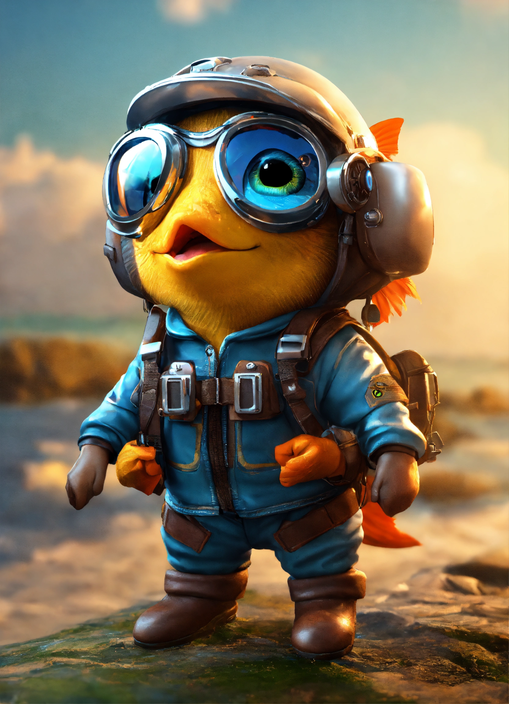Lexica - A cute fish pilot, wearing aviation googles, unreal engine ...