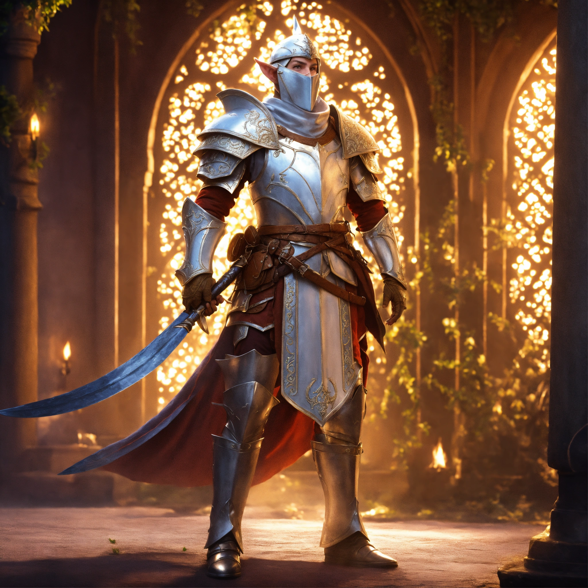 Lexica - D&D, fantasy, cinematic. D&D Elven guard wearing white armor