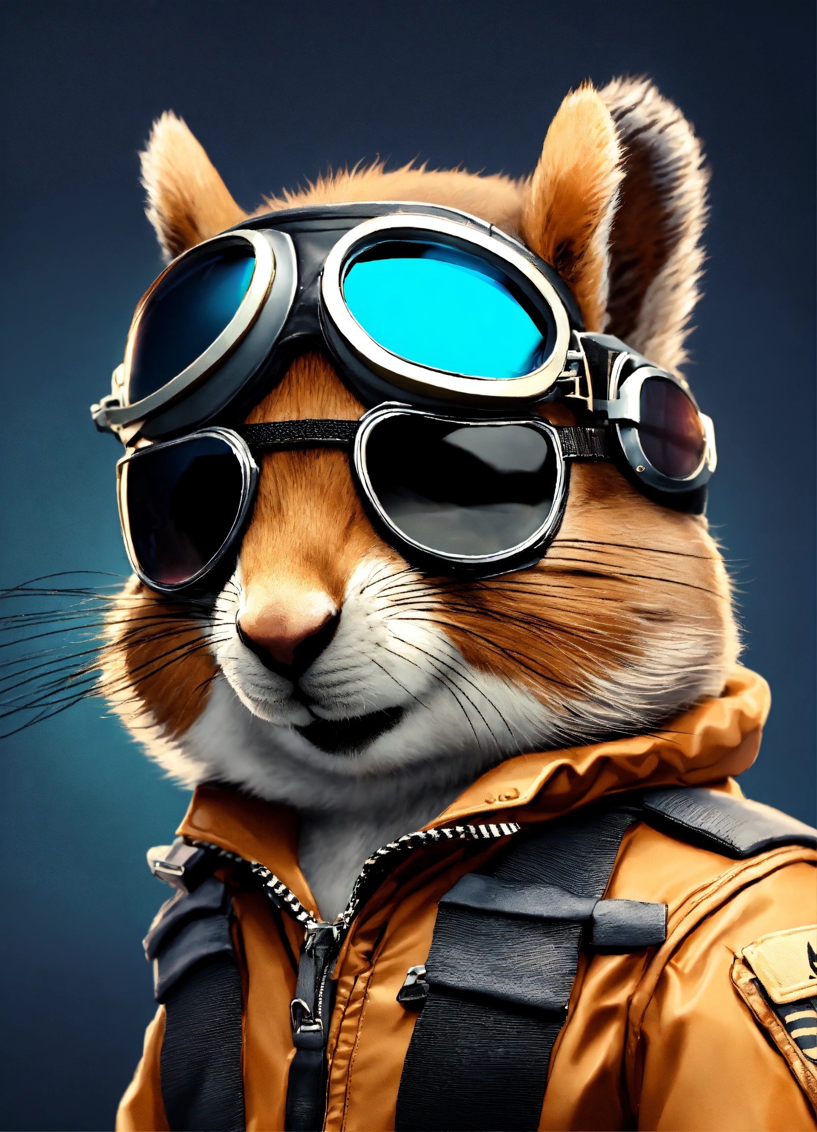 Lexica - A cute squirrel pilot wearing an aviator jacket and goggles