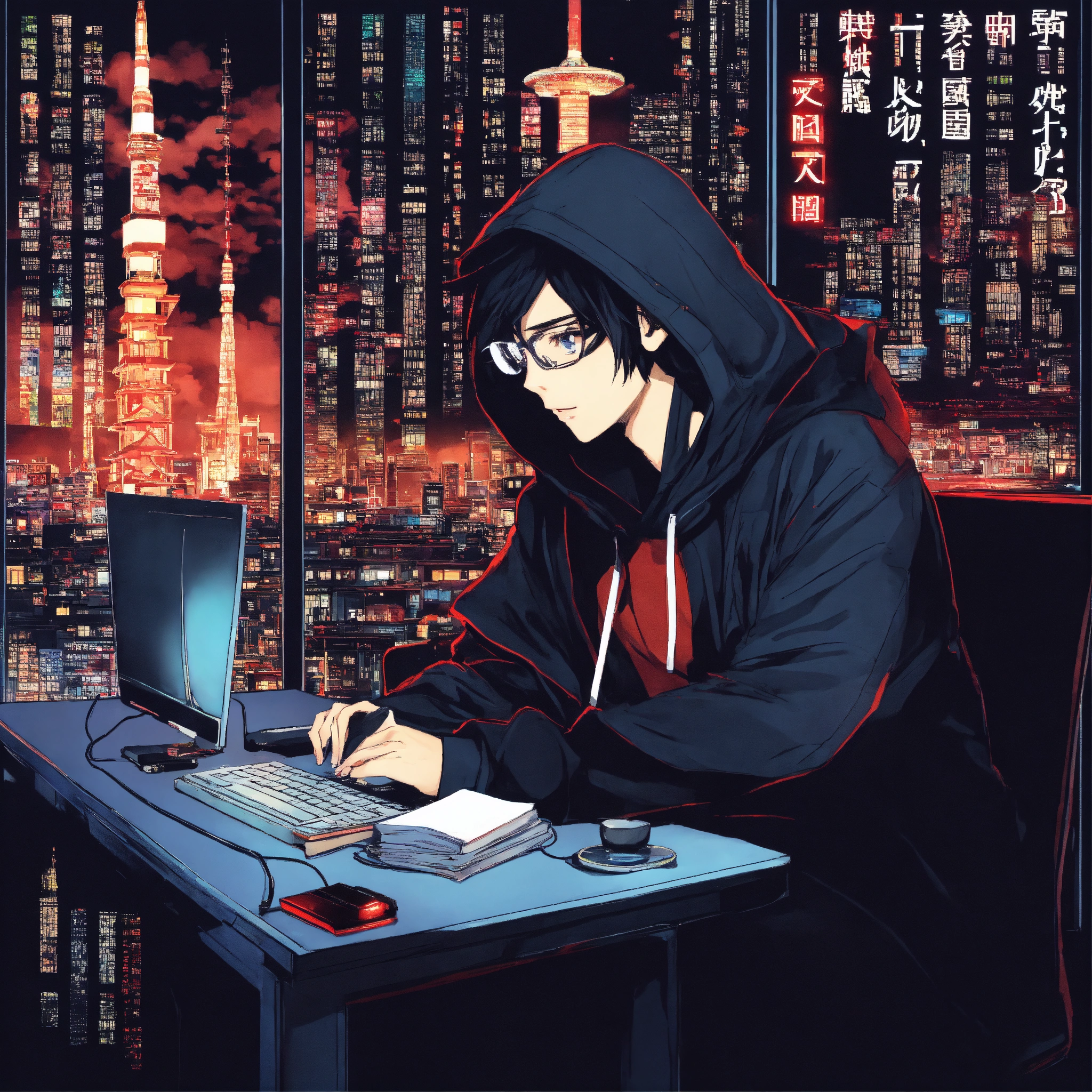 Lexica - Code, hacker, Japan, manga style, no people