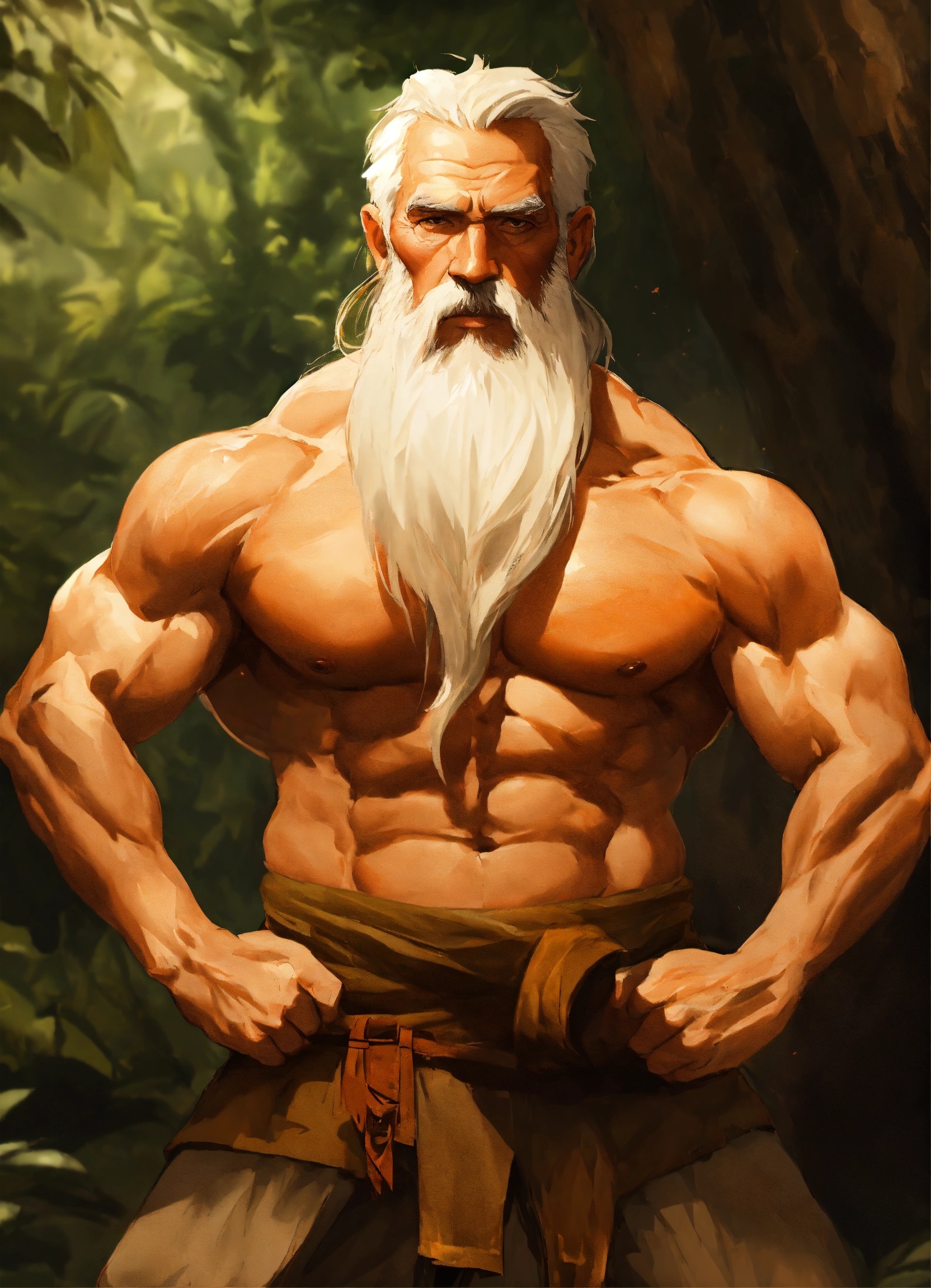 Lexica - An incredibly buff old man with a long white beard down to his ...