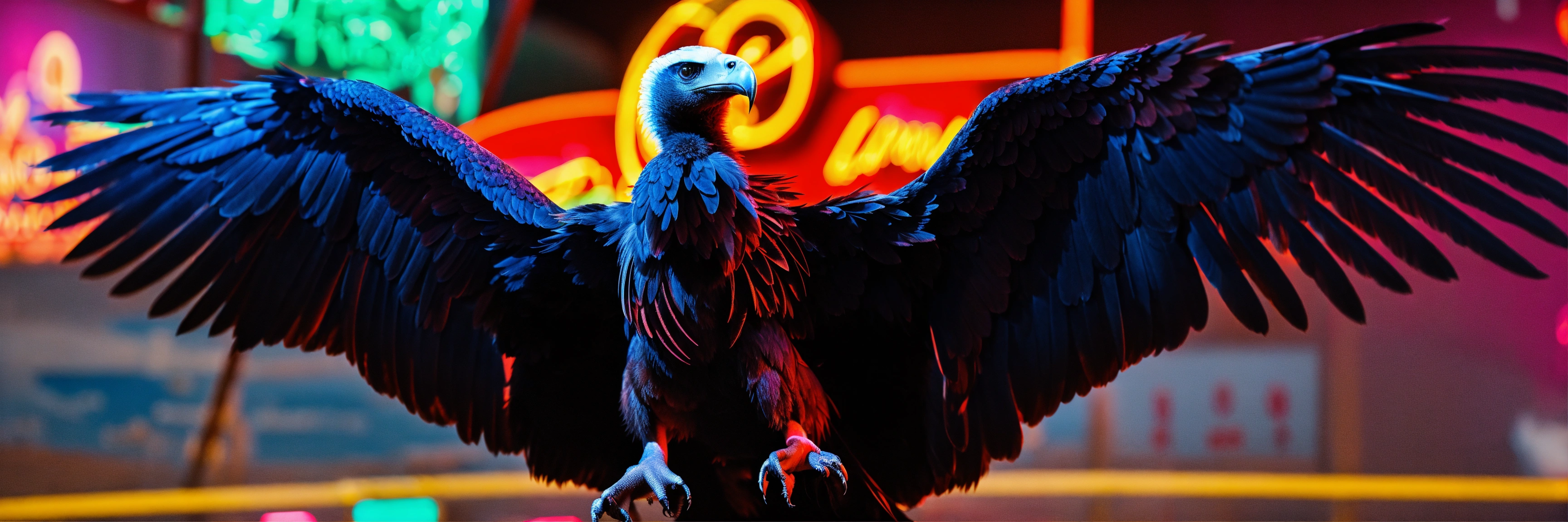 Lexica - Vulture with outstretched wing, neon light, las Vegas aesthetic