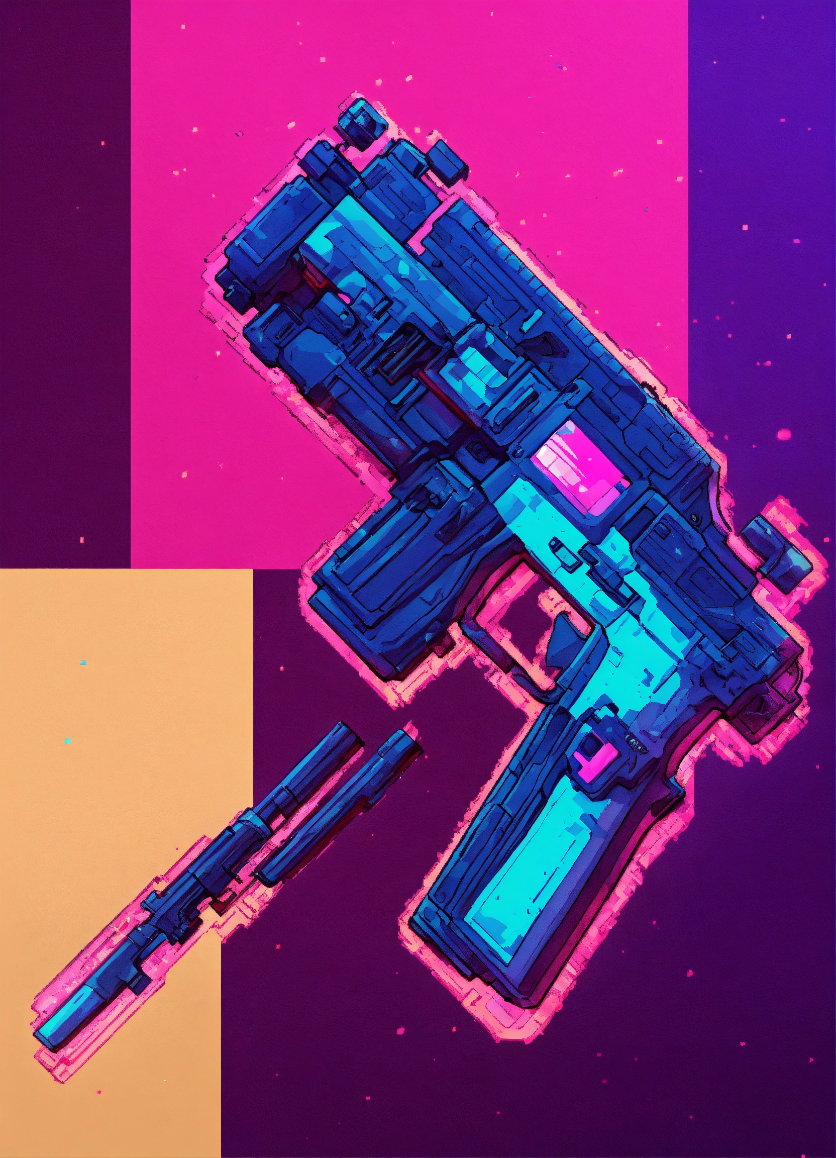 Lexica - Pixelated gun lineart retrowave