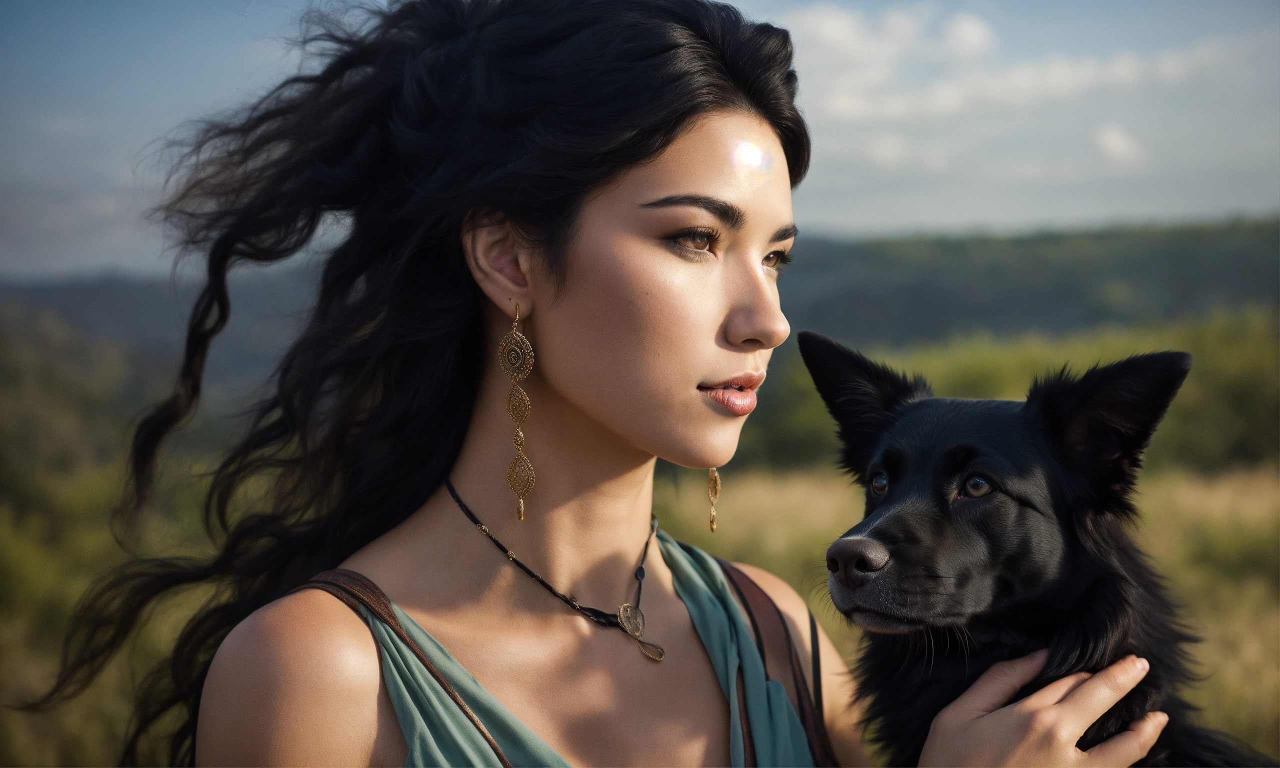 Lexica - Half greek goddess with black hair, half dog, taken with a ...