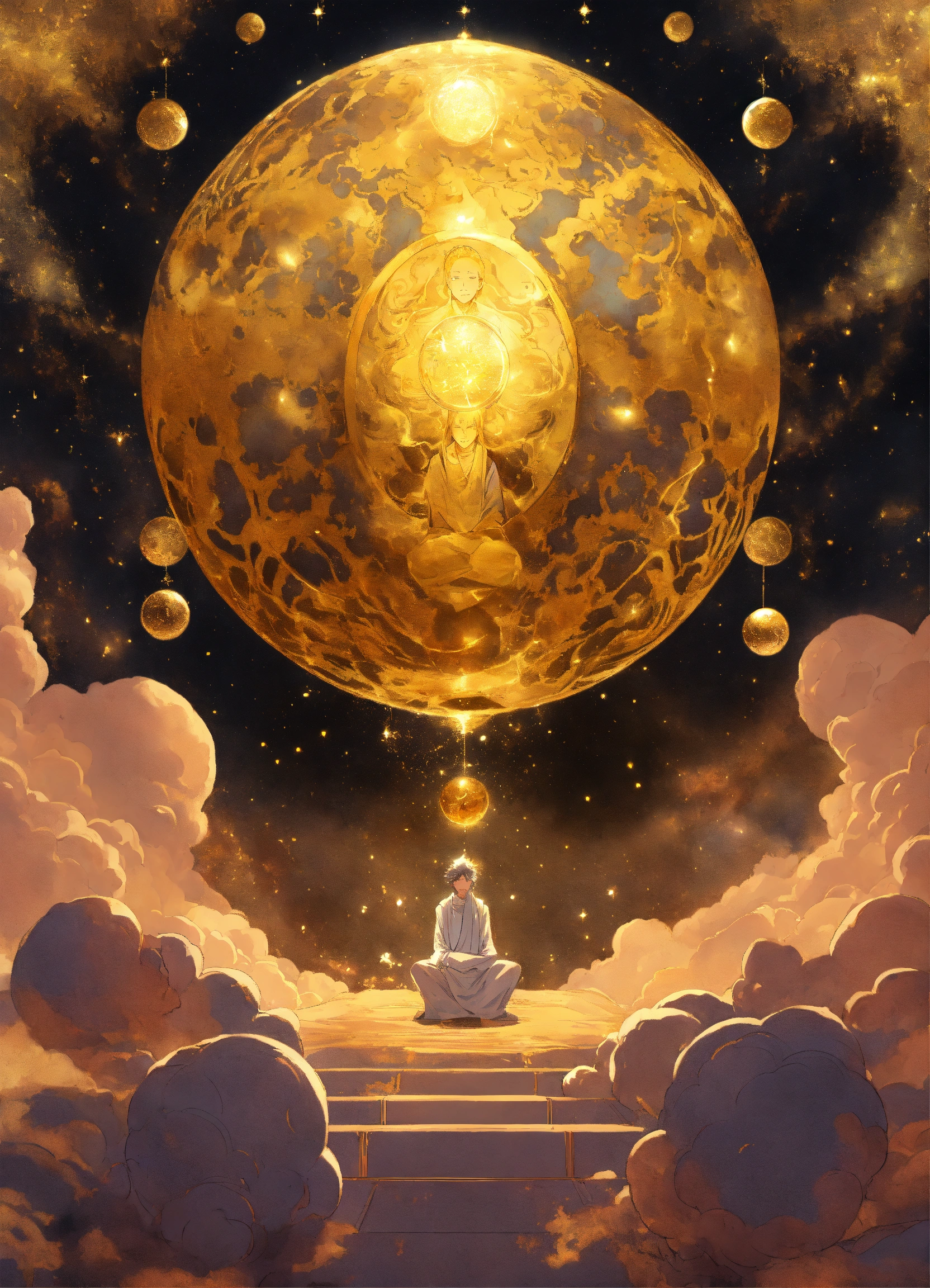 Lexica - A man god, three faces, meditation, surrounded by a gold ...