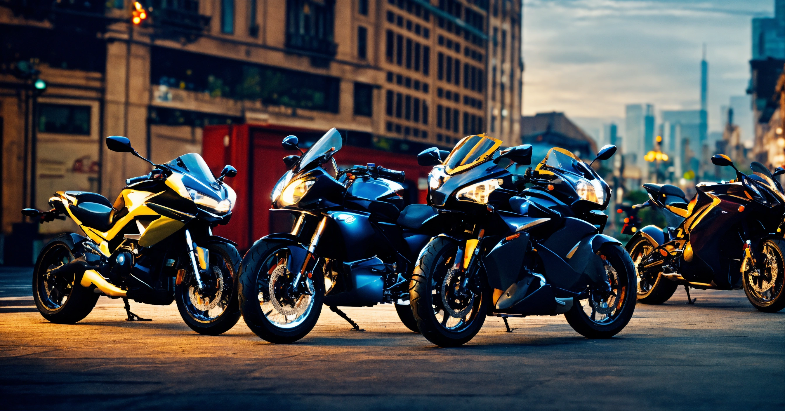 Lexica - Ultra realistic, five motorcycles in city