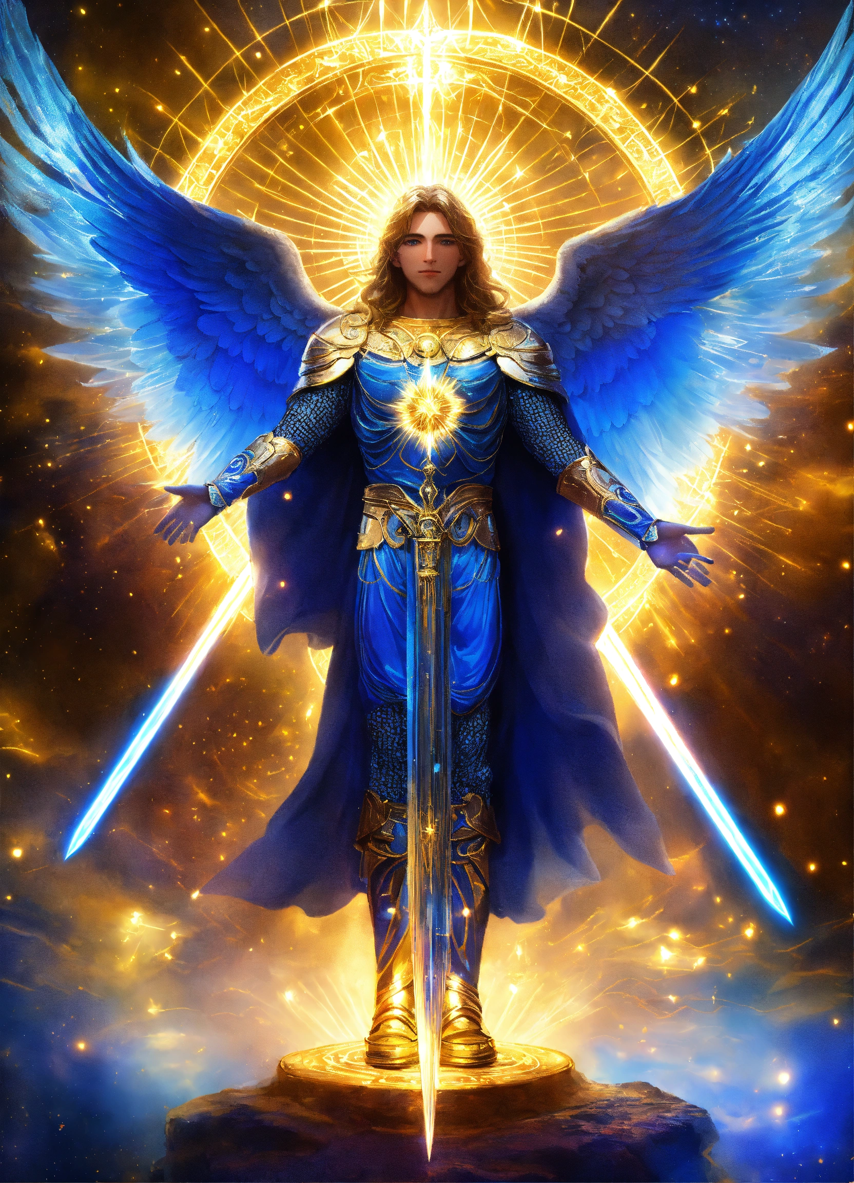 Lexica - Archangel Michael with real face, blue bumps of light, indigo ...